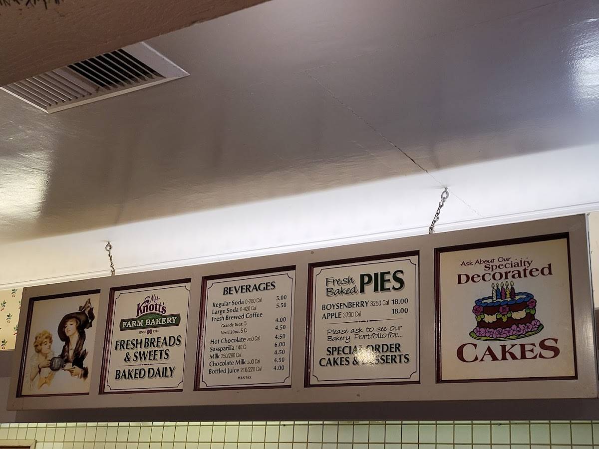 Menu at Knott's Berry Farm Bakery, Buena Park