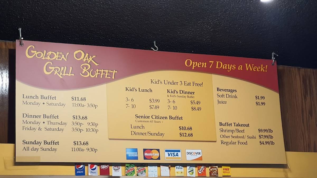 Menu at Golden Oak Buffet restaurant, Oak Ridge