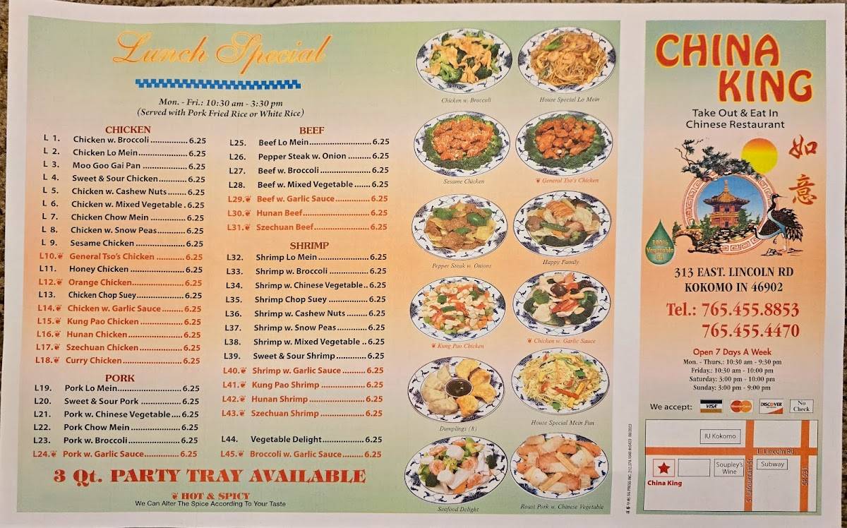 Menu at China King Chinese Restaurant, Kokomo, 313 E Lincoln Rd