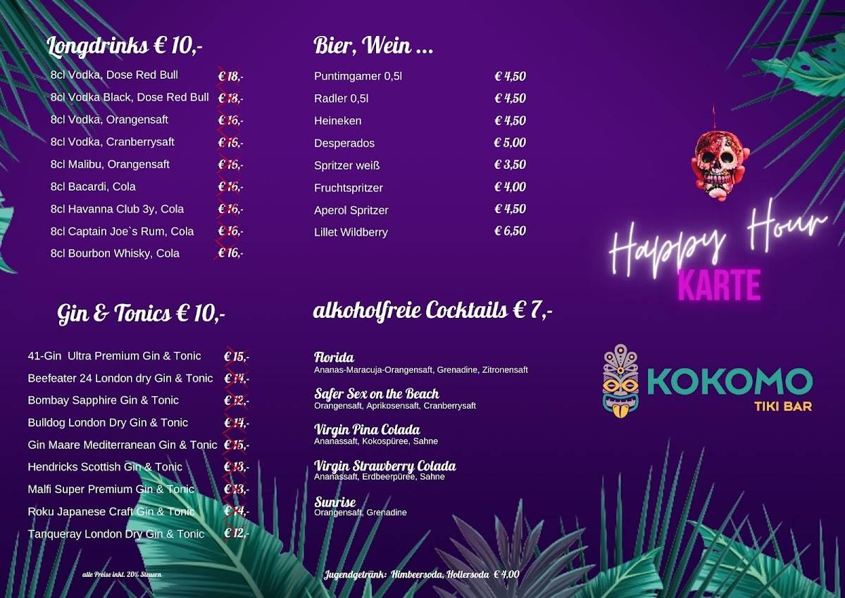 Speisekarte von Kokomo Tiki Bar Klagenfurt, Klagenfurt am Wörthersee