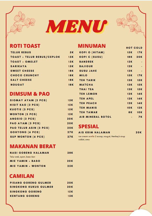 Menu at Kopitiam "HALAMAN", Bandung