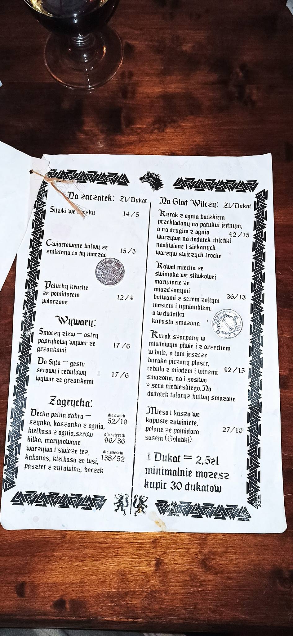 Menu at Tawerna Wilczy Dół restaurant, Kraków