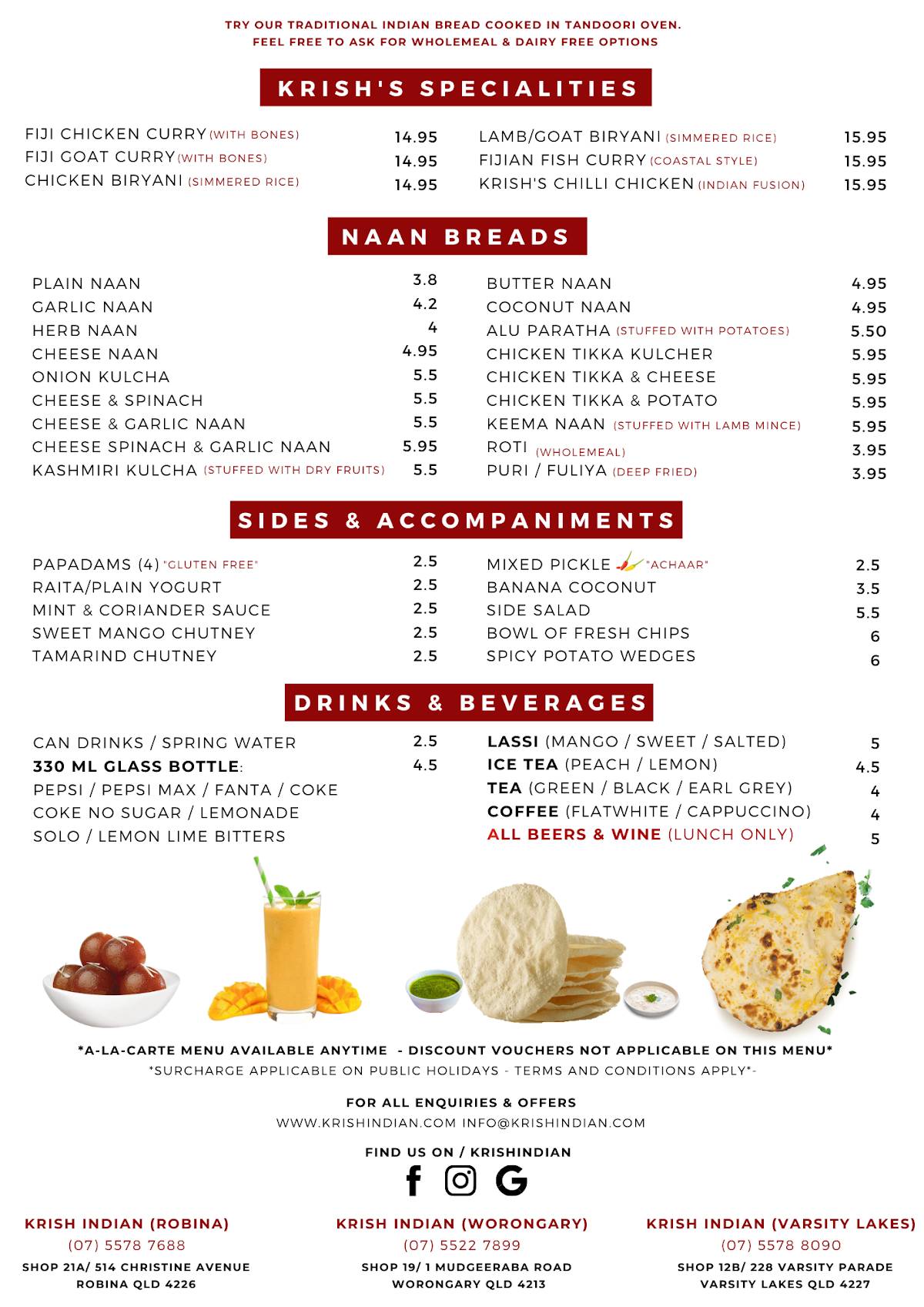 Menu at Krish Indian Cuisine Varsity Lakes restaurant, Varsity Lakes ...