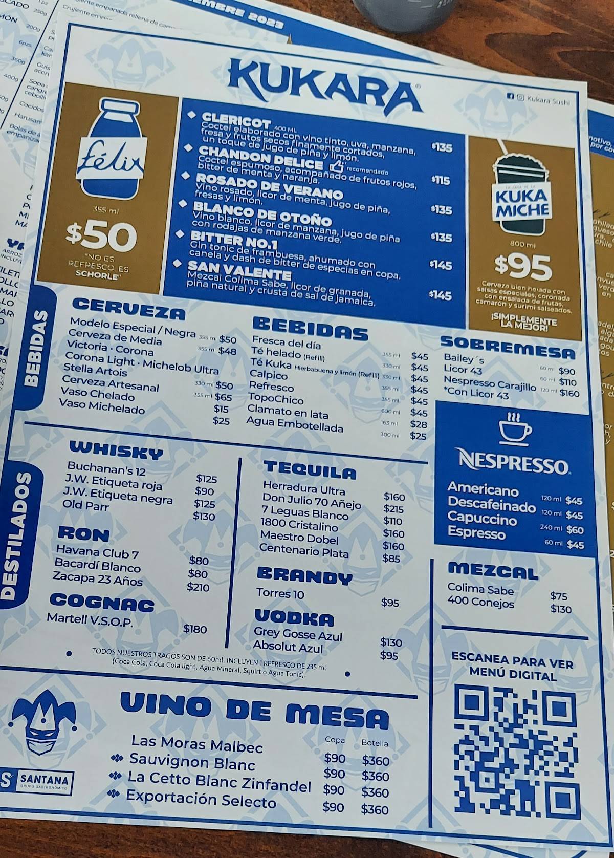 Carta del restaurante Kukara, Colima, Avenida Venustiano Carranza 1286