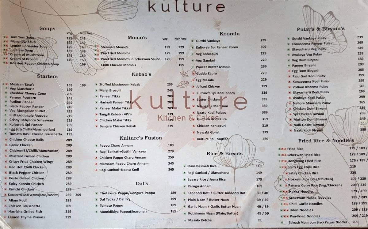 Menu at Kulture Kitchen & Cakes, Karimnagar
