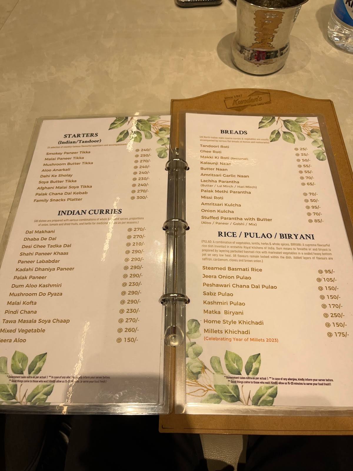 Menu at Kundan's, Gajraula