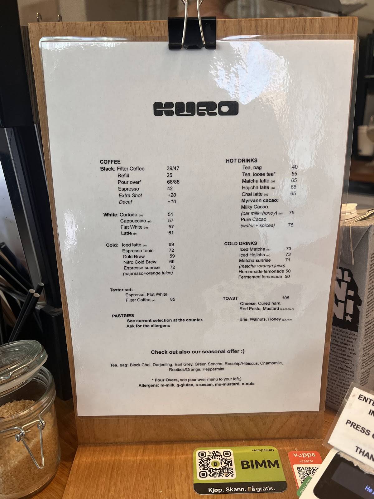 Carta del pub y bar Kuro Oslo, Oslo