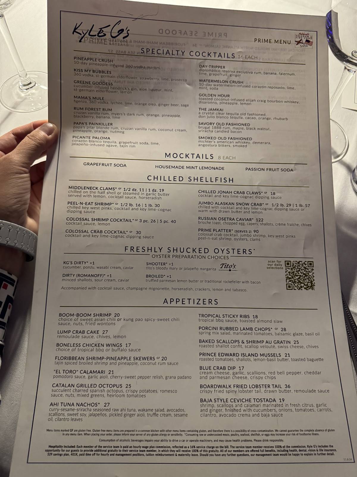 Menu at Kyle G's Prime Seafood & Steaks steakhouse, Jensen Beach