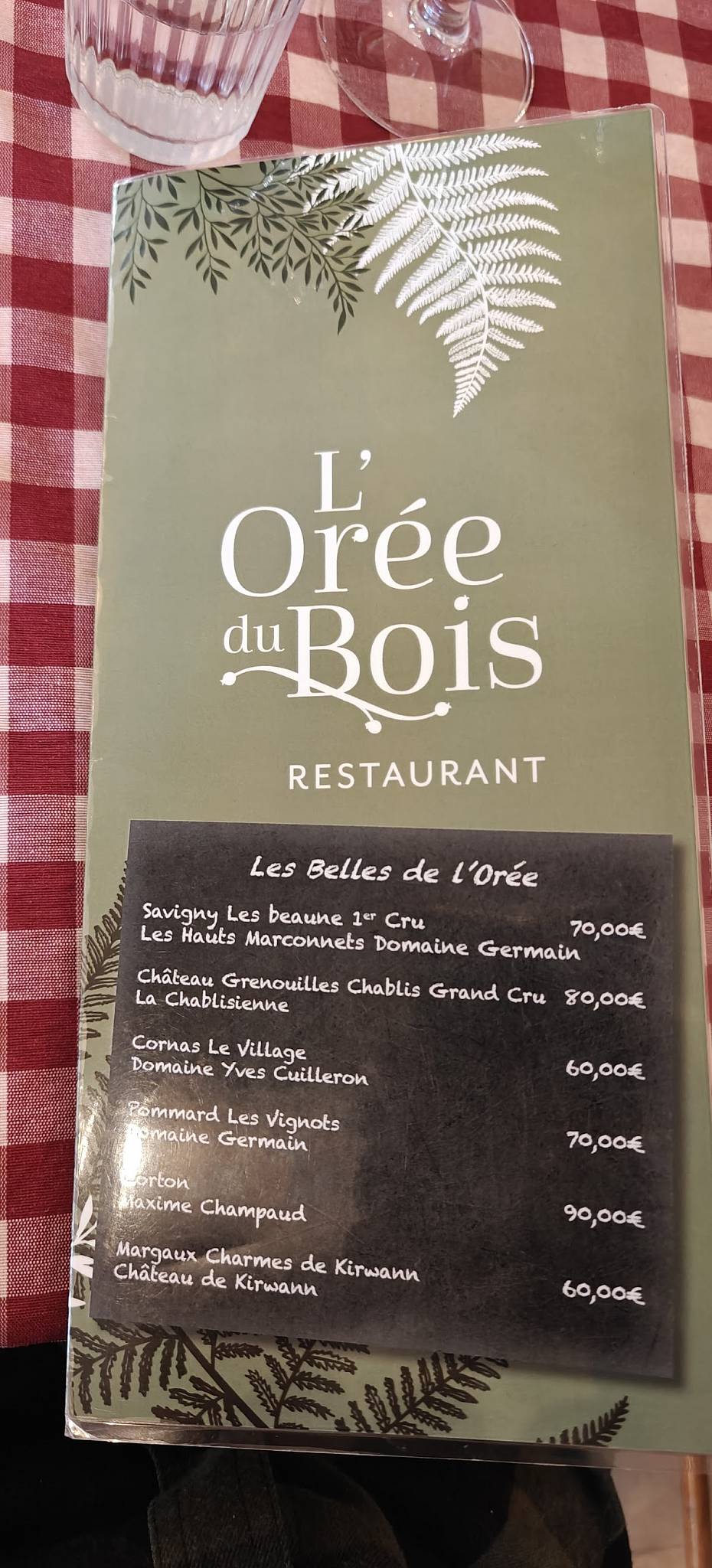 Menu au L'Orée du Bois restaurant, Blamont