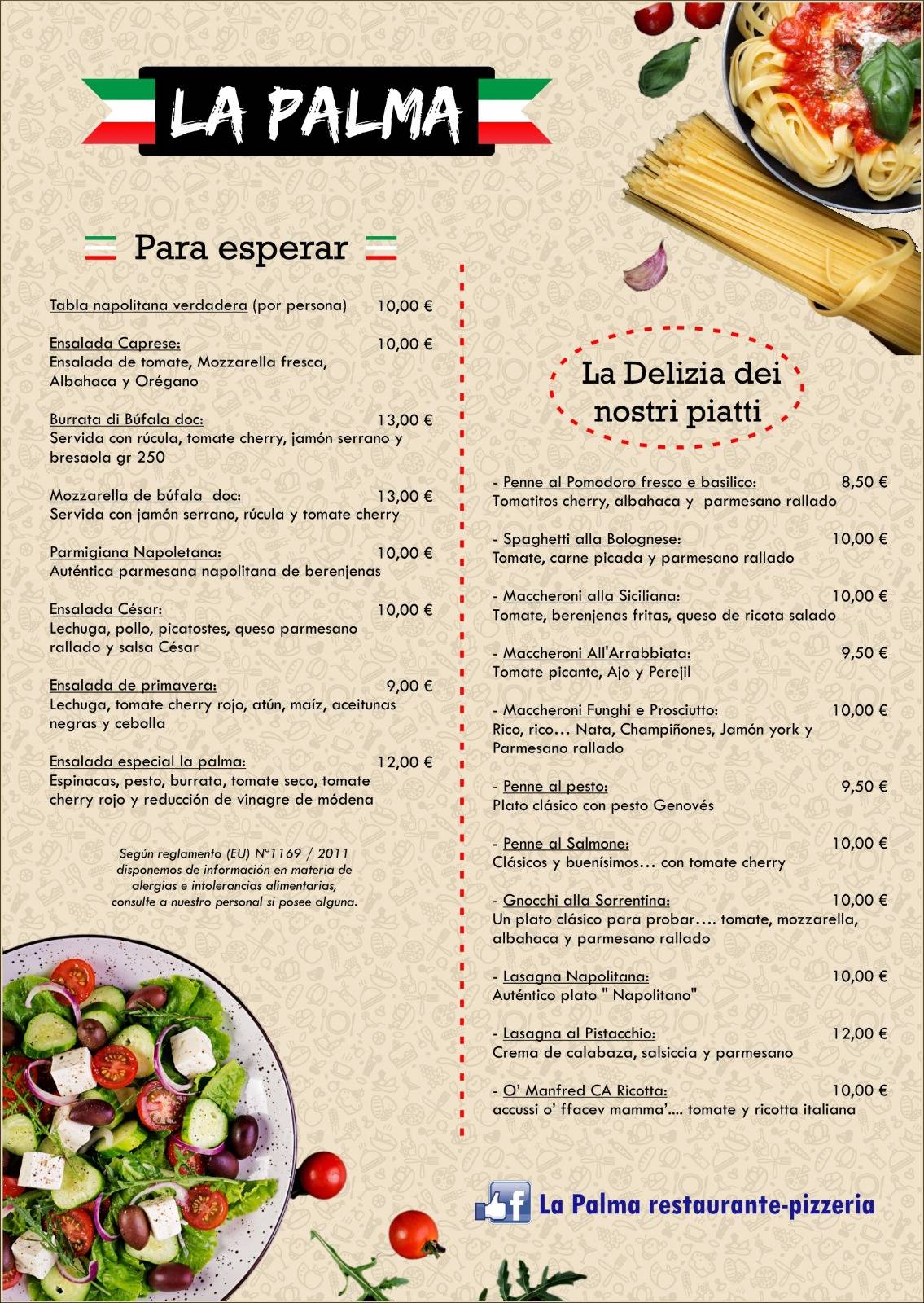 Menu at LA PALMA RESTAURANTE Y PIZZERIA, Rota