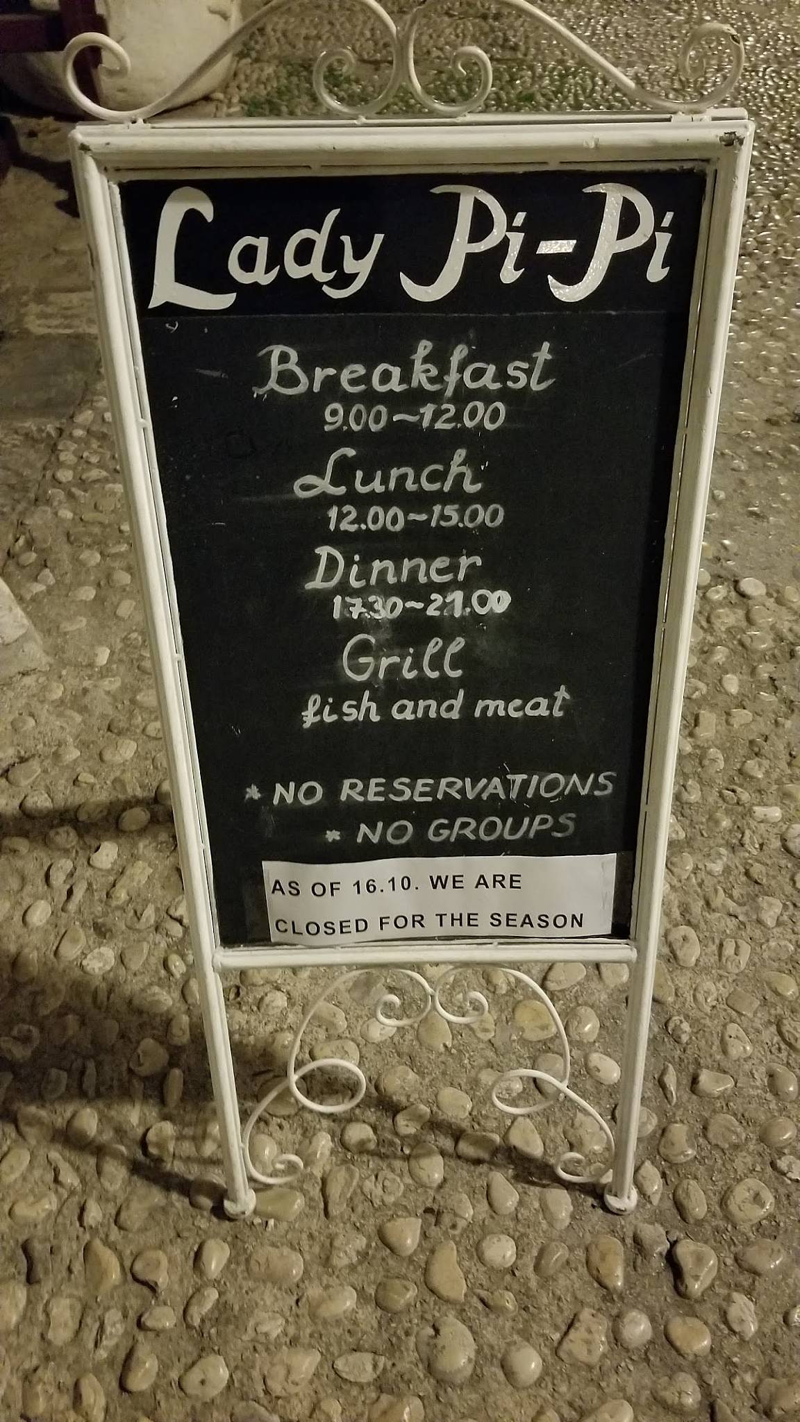 Menu at LADY PI-PI restaurant, Dubrovnik