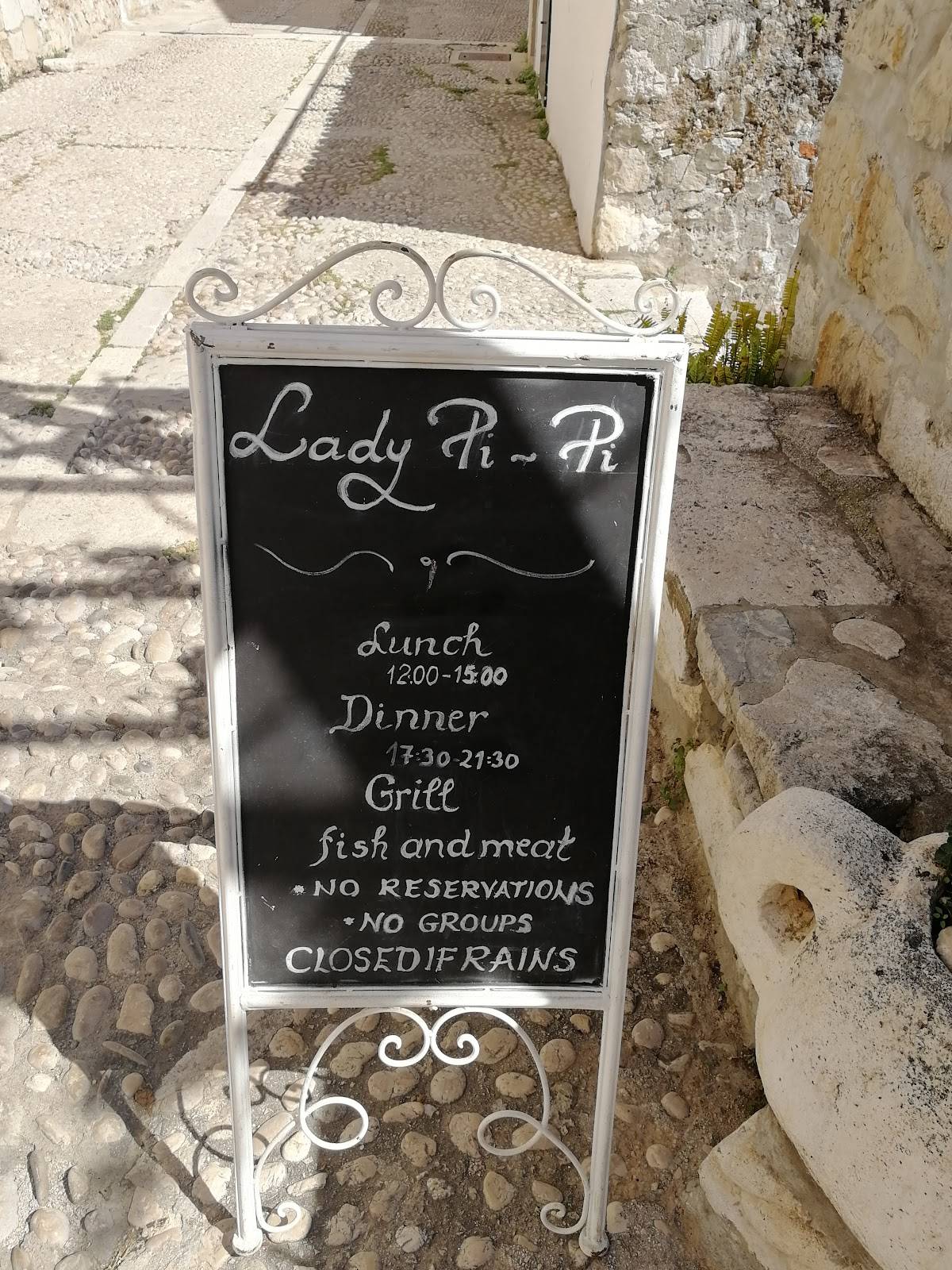 Menu at LADY PI-PI restaurant, Dubrovnik