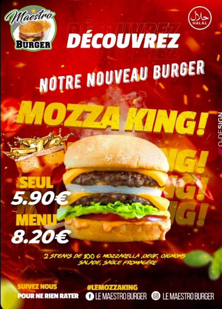 Menu au LE MAESTRO BURGER restaurant, Armentières