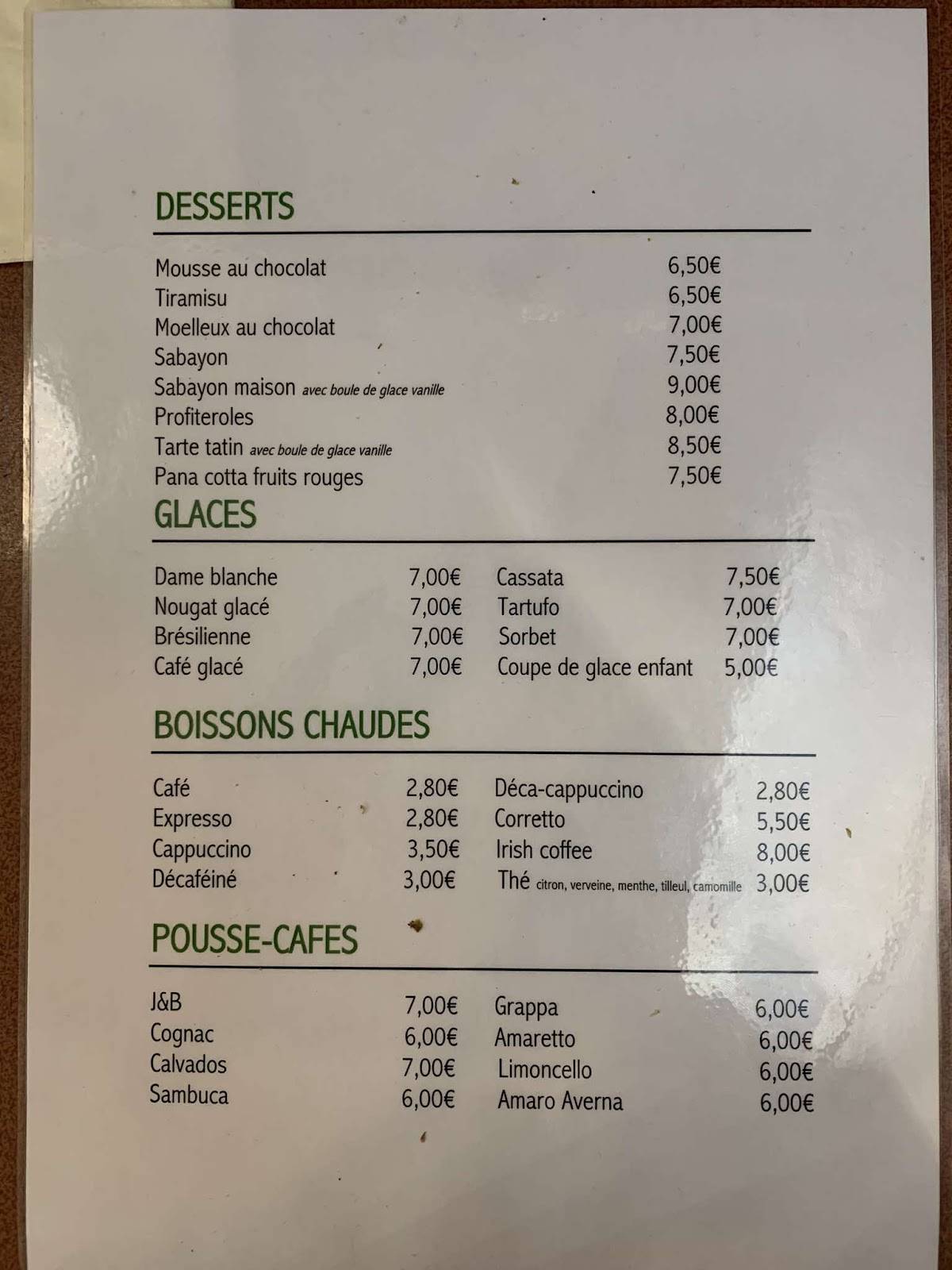 Menu au L’Etna, Namur