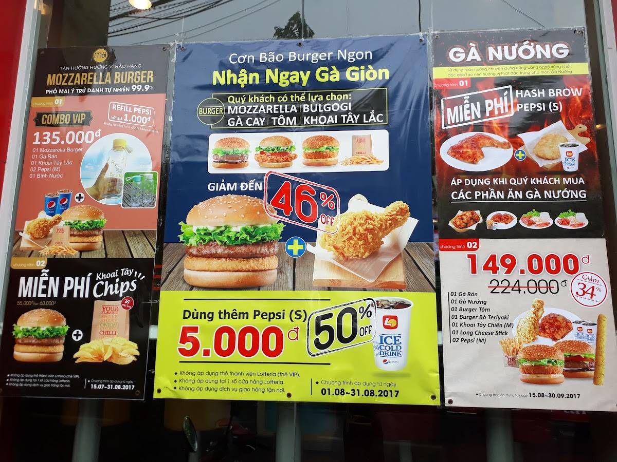 Menu at LOTTERIA restaurant, Hanoi, 2A P. Trấn Vũ