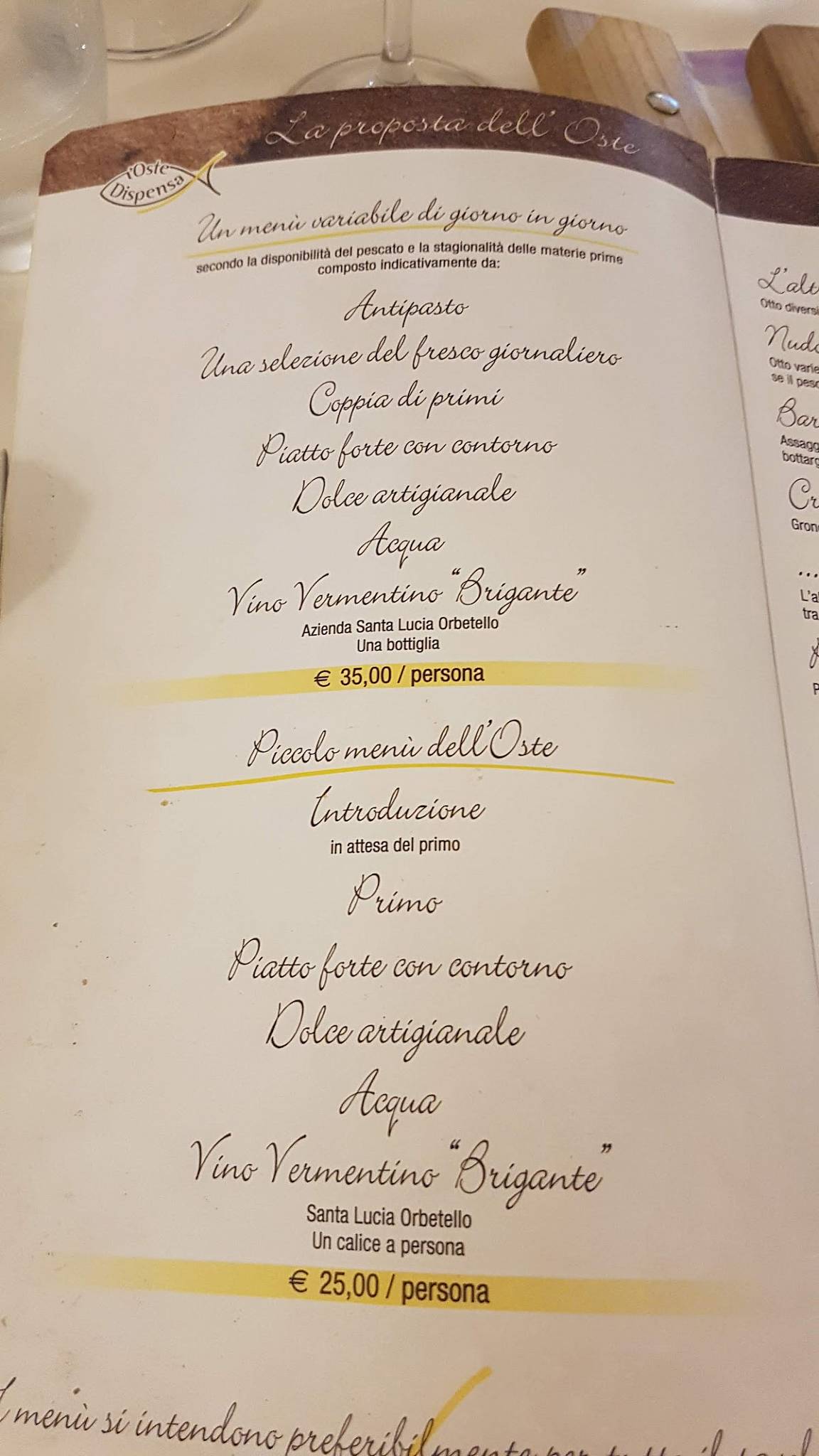 Menu au L'Oste Dispensa restaurant, Giannella, Strada Provinciale della ...