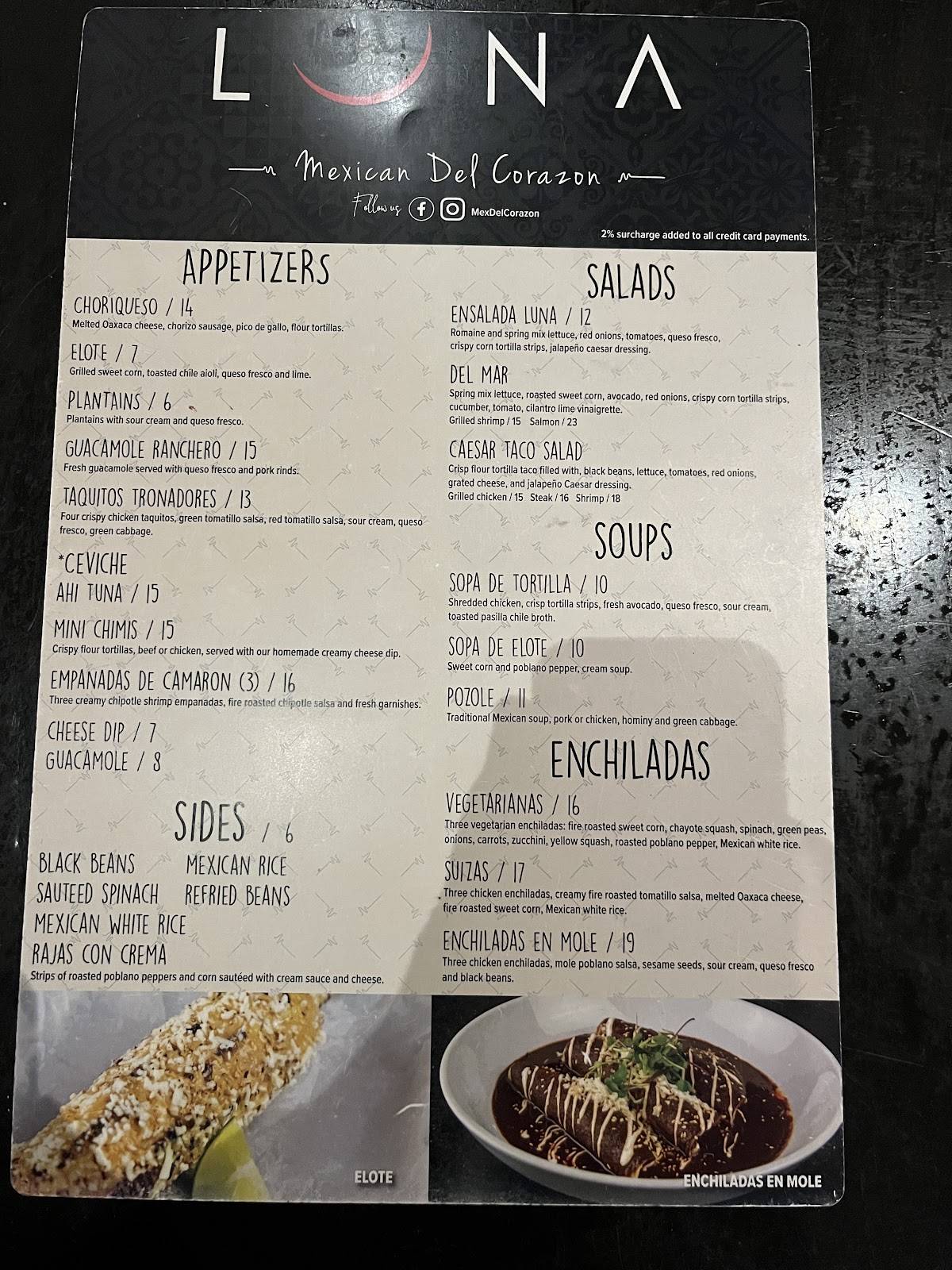 Menu at LUNA Mexican Bar & Grill, Murrells Inlet