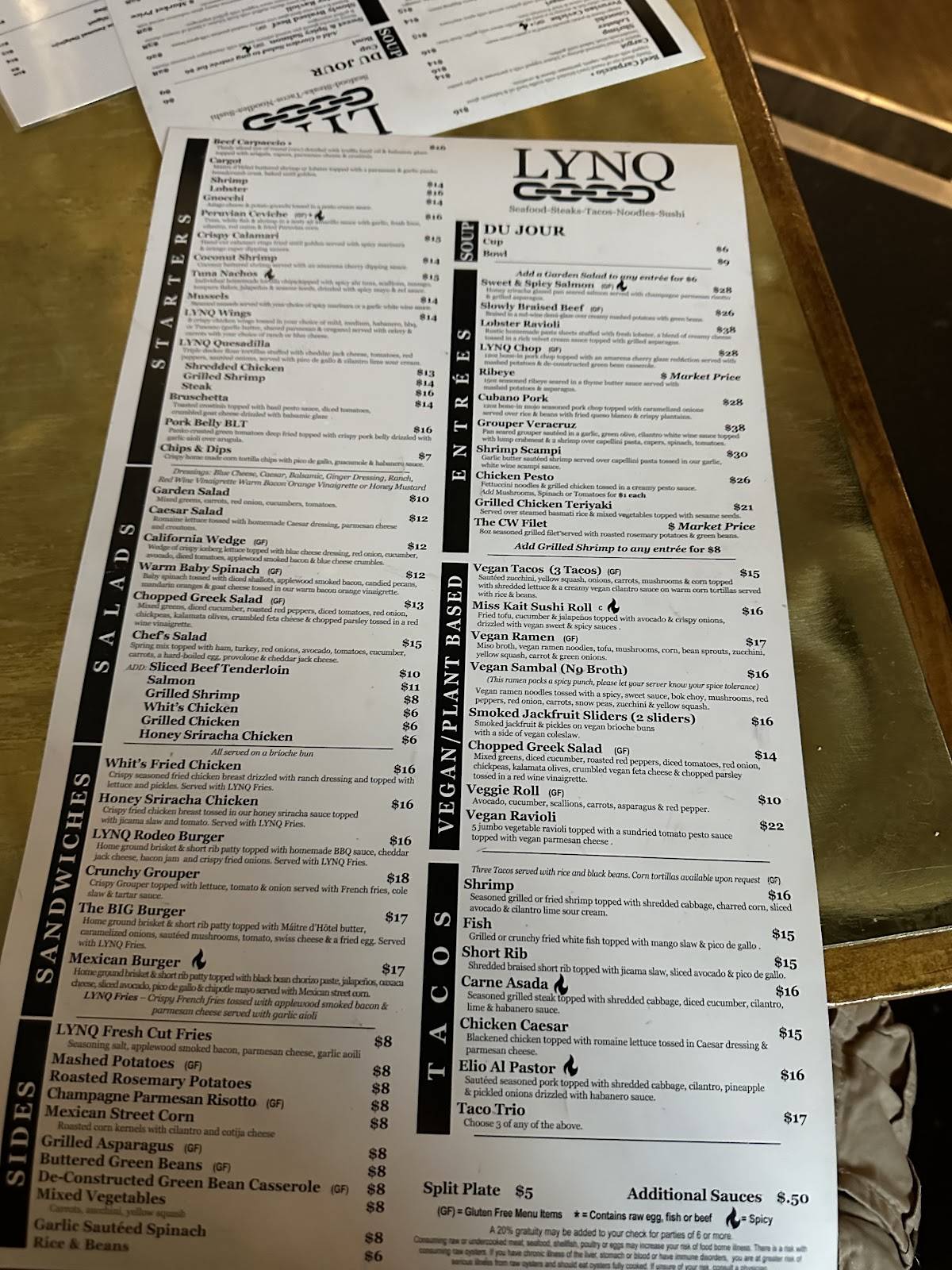 Menu at LYNQ restaurant, Fort Myers, Summerlin Rd #223
