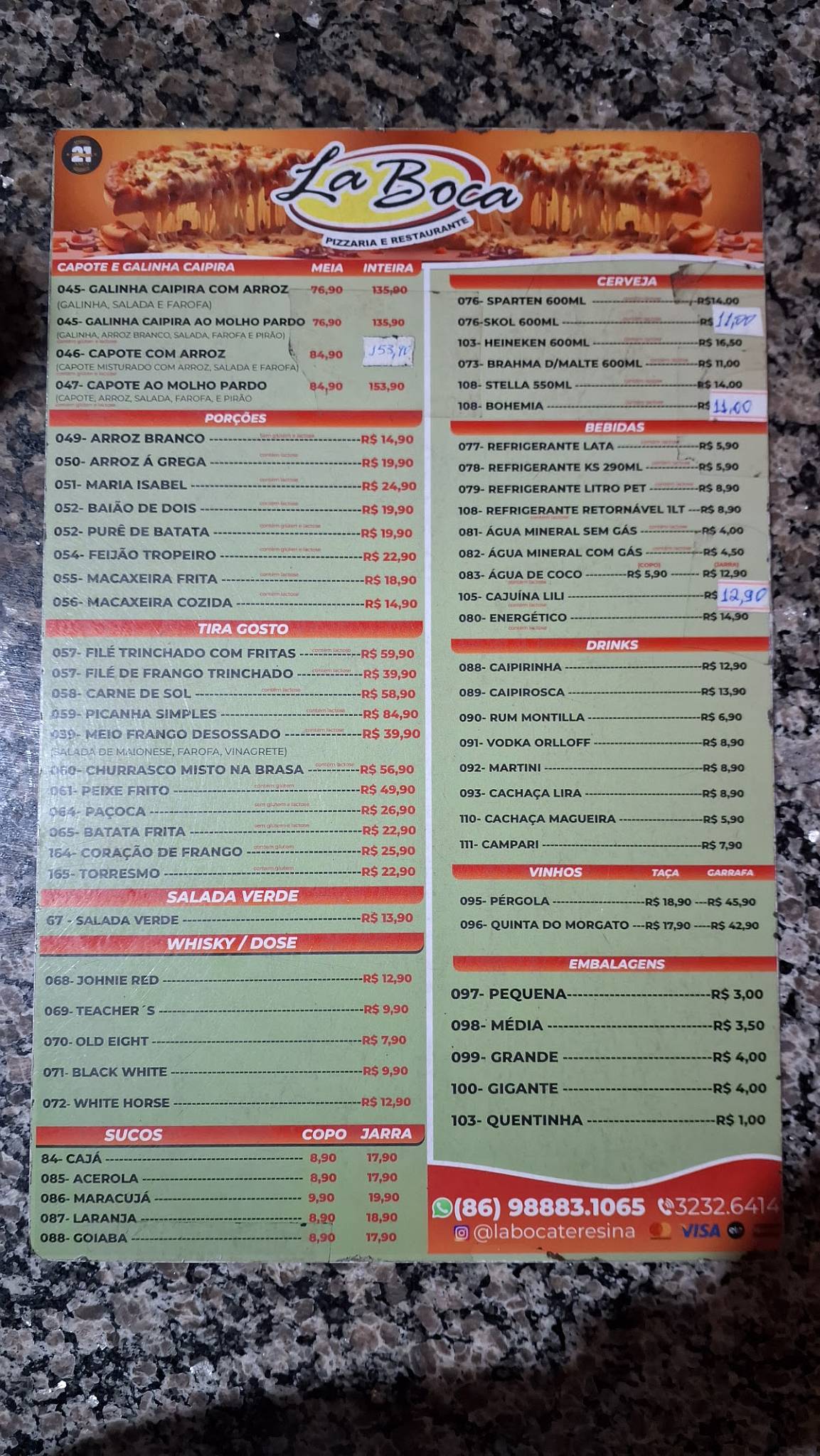 Menu em La Boca restaurante, Teresina, R. Luiza Ferreira