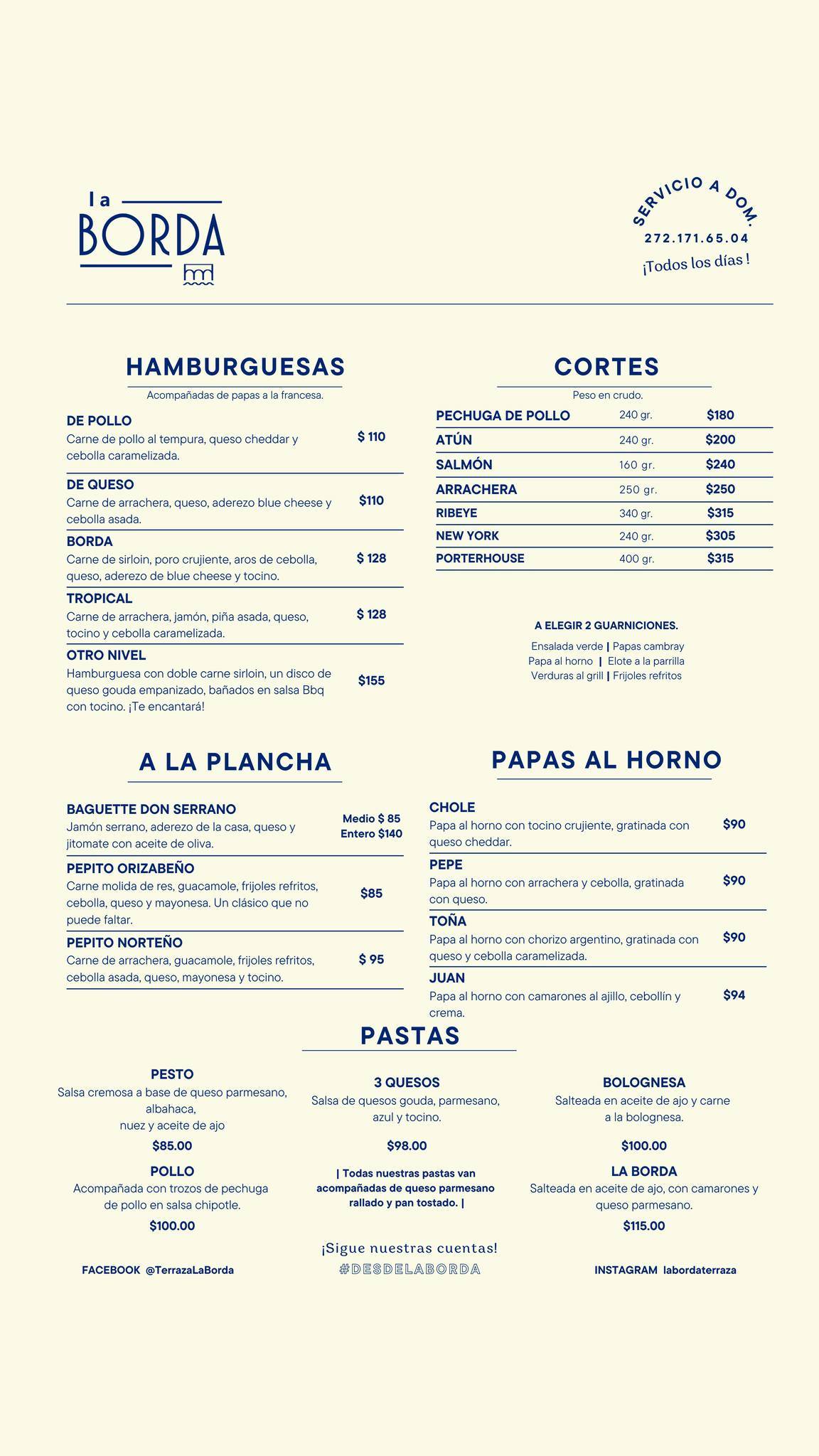Carta del restaurante La Borda, Orizaba