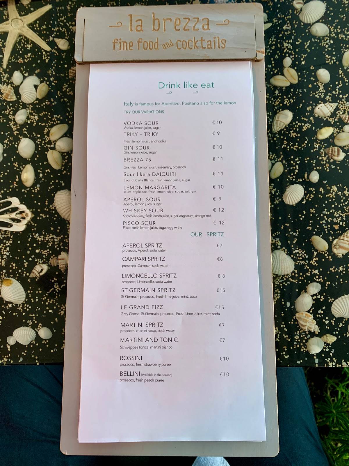 Speisekarte von La Brezza cafe, Positano