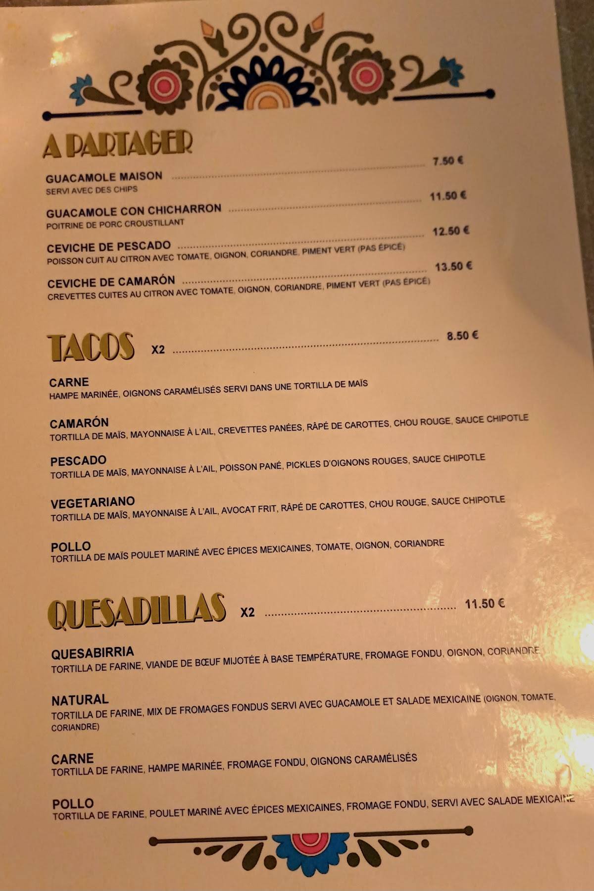 Menu au La Catrina restaurant, Brest