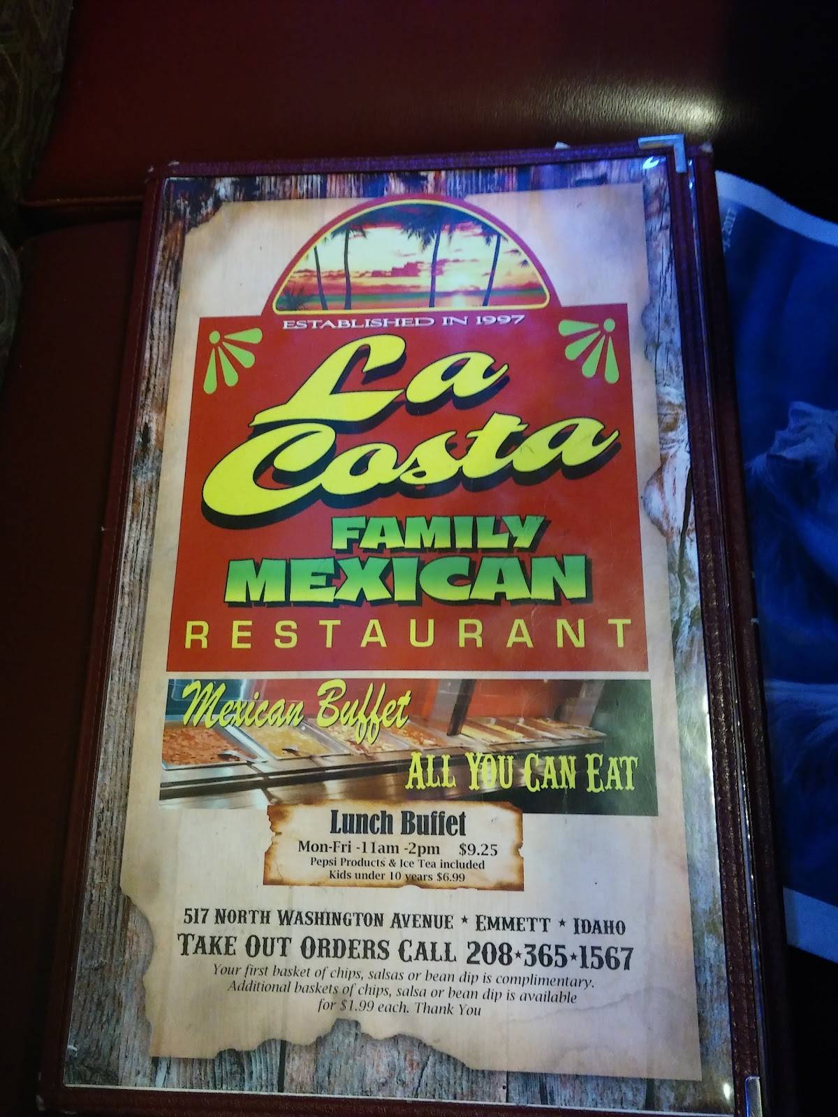 Menu at La Costa restaurant, Emmett