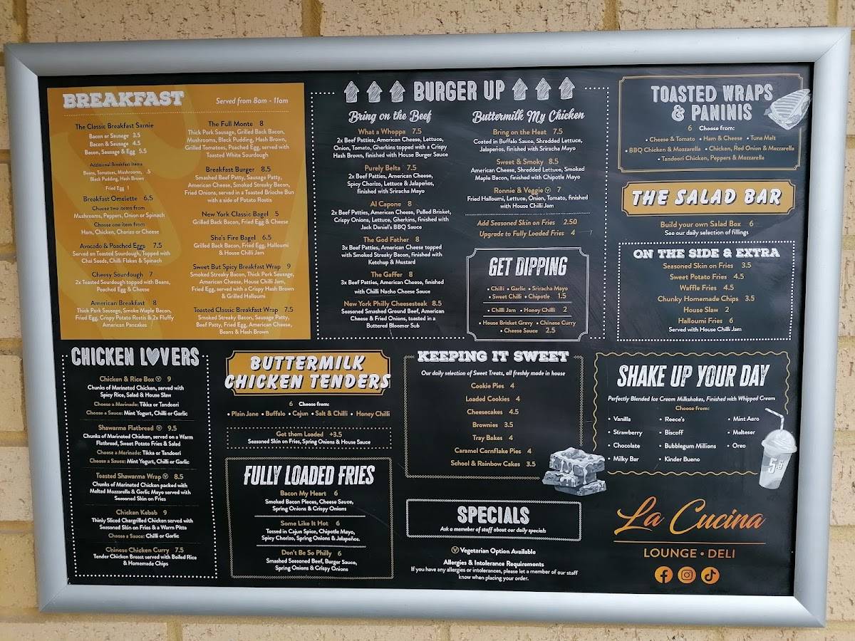 Menu at La Cucina Lounge.Deli cafe, Gateshead