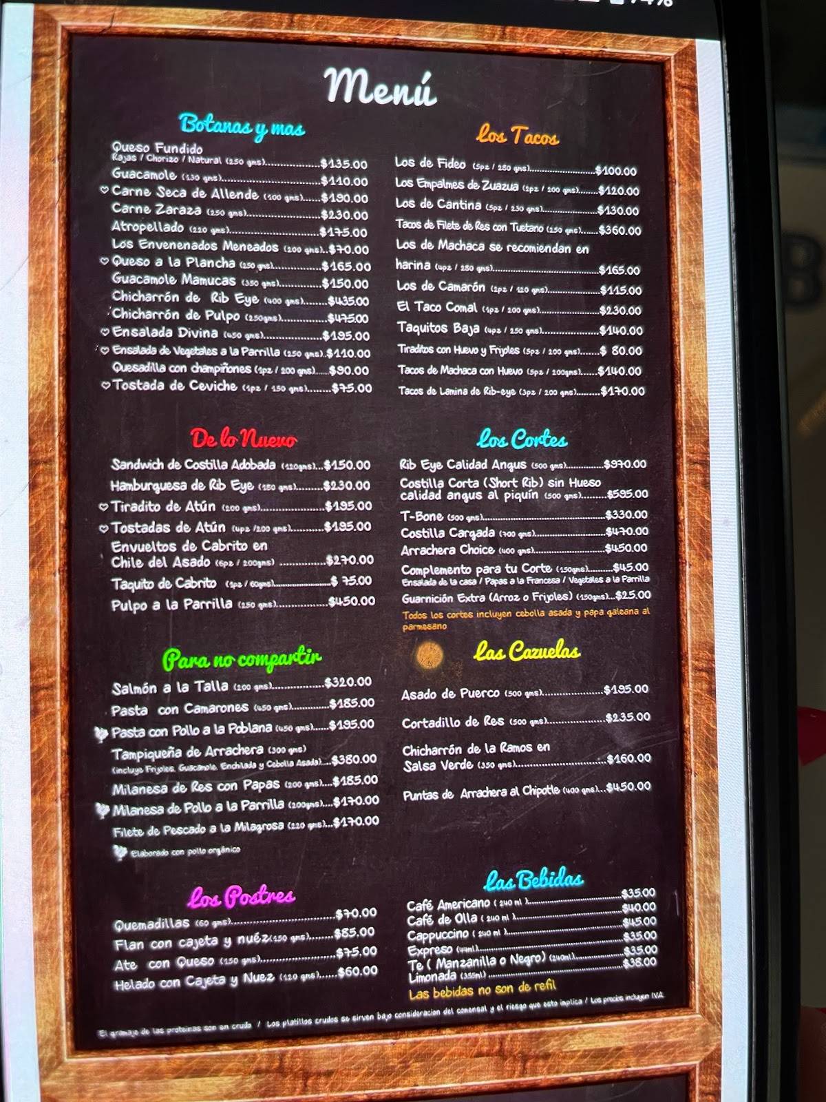Menu at La Divina restaurant, Monterrey, C. Diego de Montemayor 507 Sur