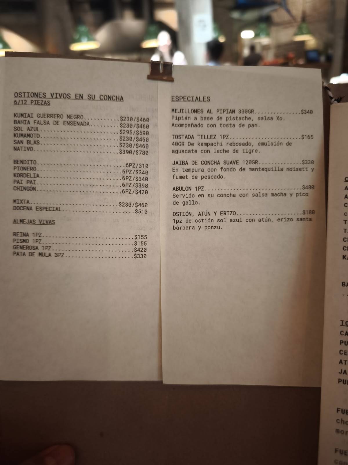 Menu at La Docena Polanco restaurant, Ciudad López Mateos, Av. Homero 135