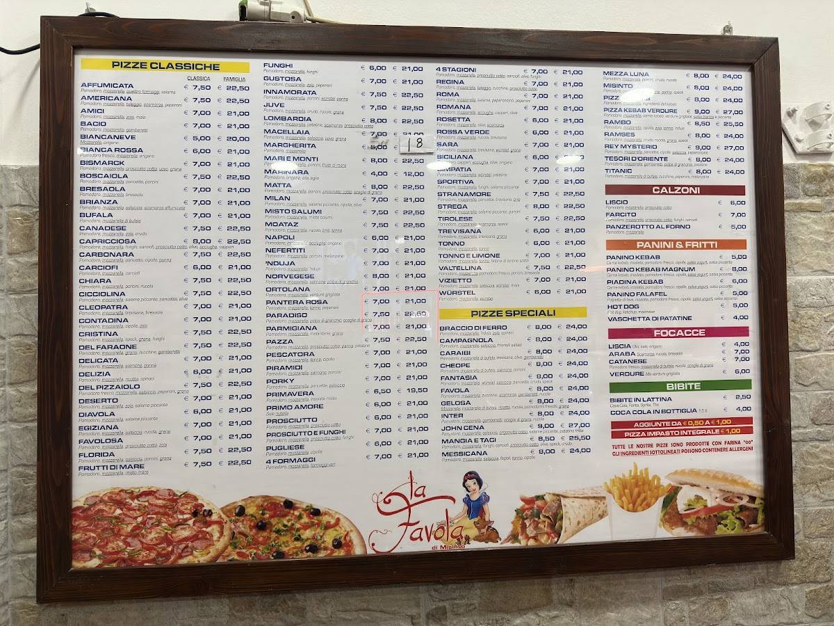 Carta del restaurante La Favola 5, Misinto