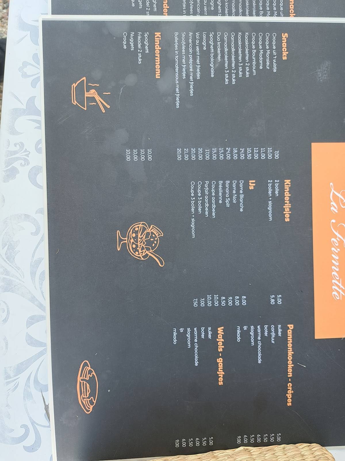 Speisekarte von La Fermette Adinkerke, De Panne