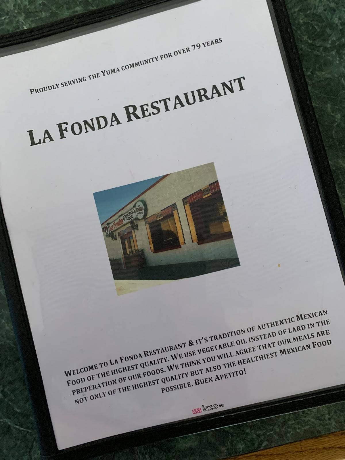Menu at La Fonda De MR. Burros restaurant, Yuma, S 3rd Ave