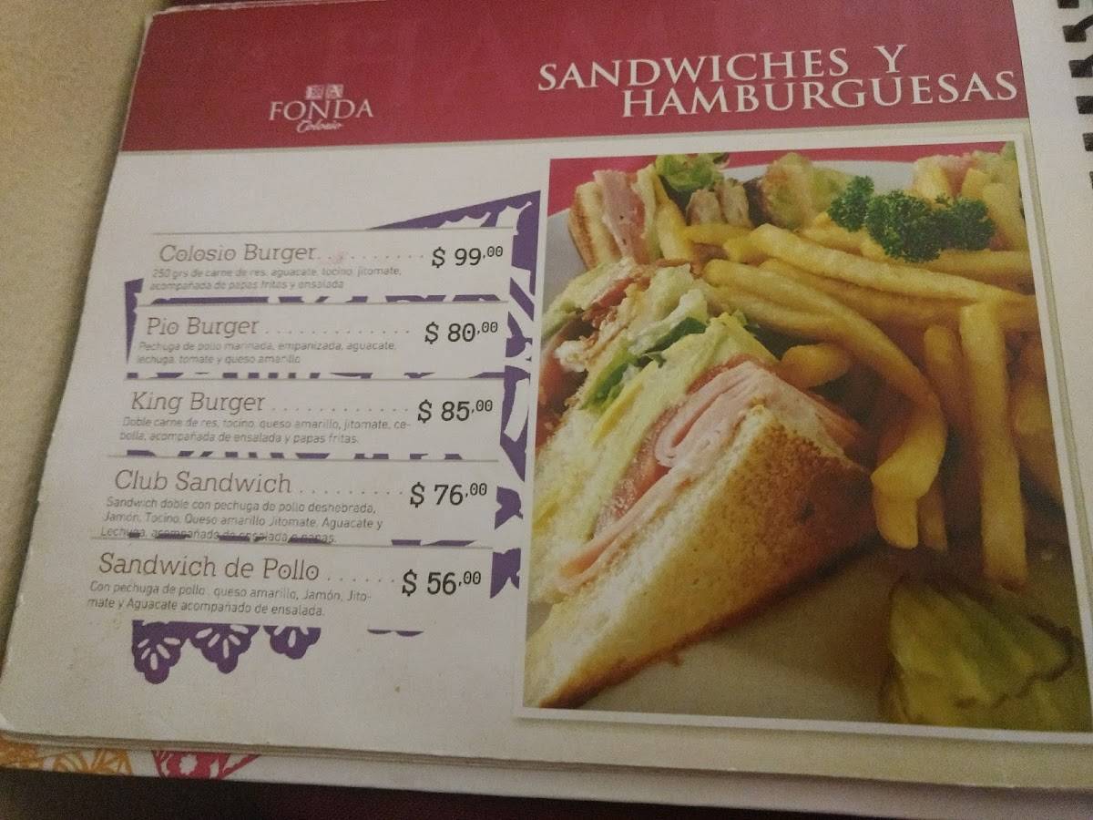 Carta del restaurante La Fonda del Colosio, Aguascalientes