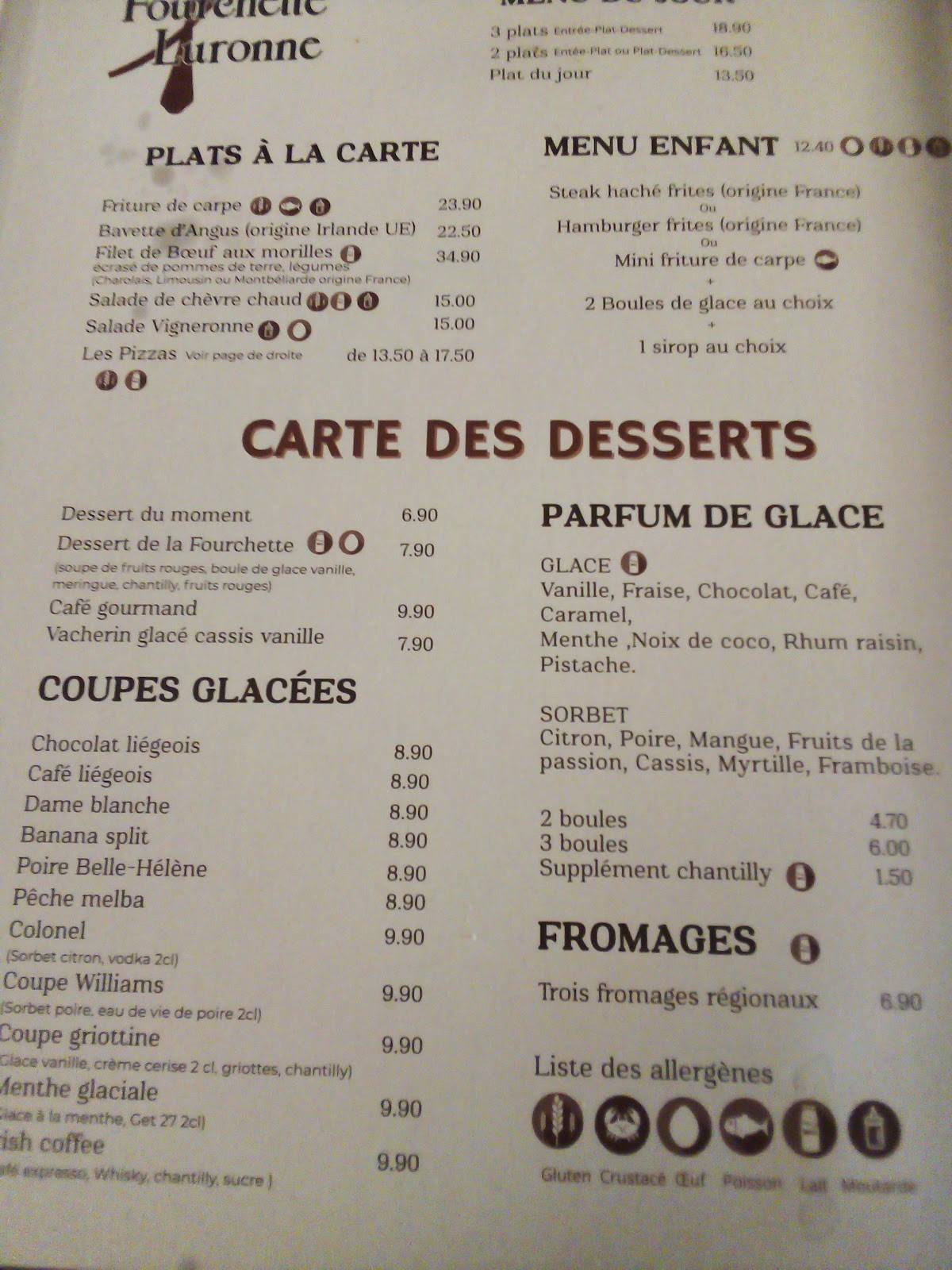Menu au La Fourchette Luronne restaurant, Lure