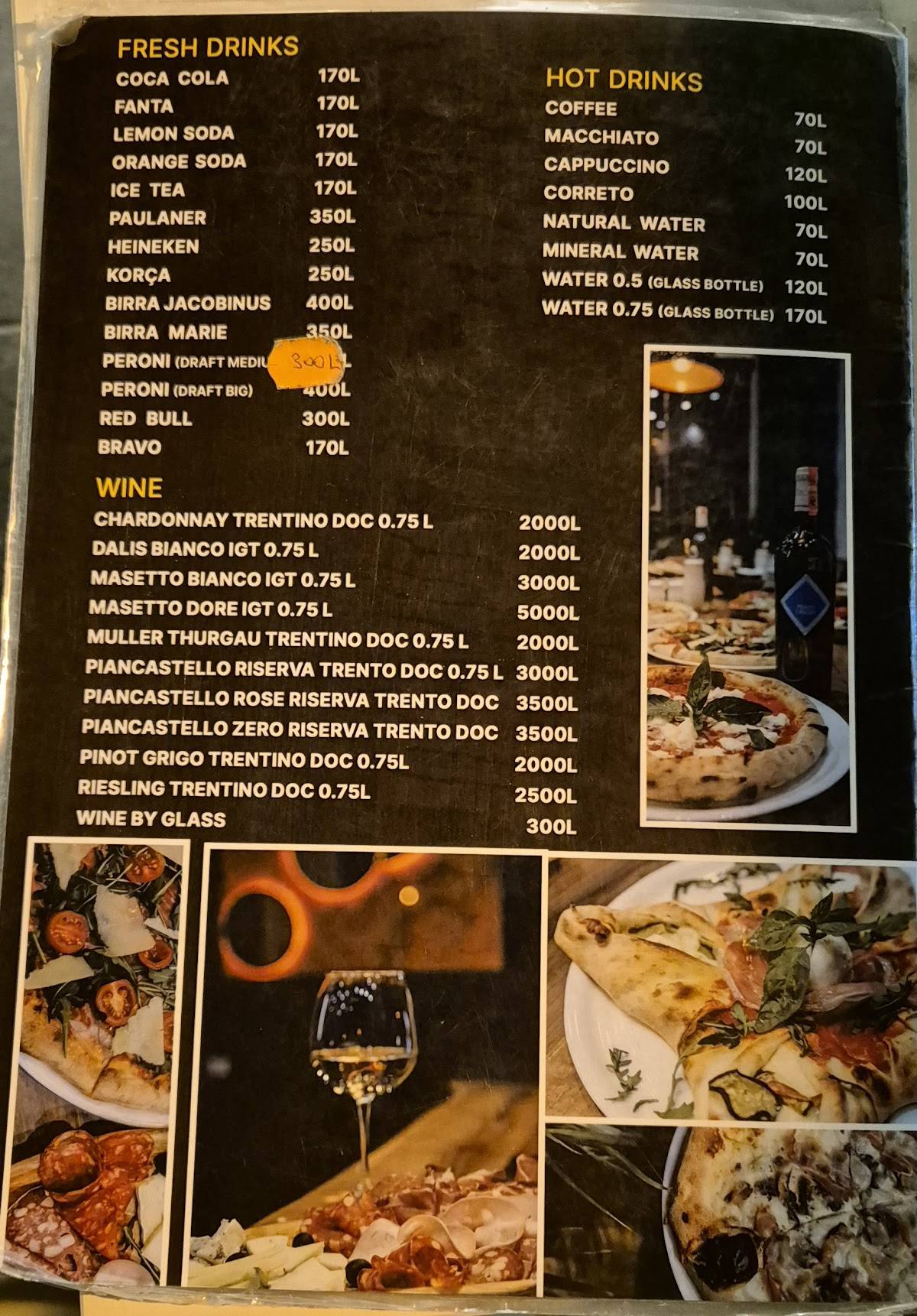 Menu au La Gustosa restaurant, Durrës