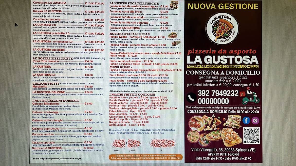 Menu at La Gustosa Spinea - Pizzeria e Kebab, Spinea