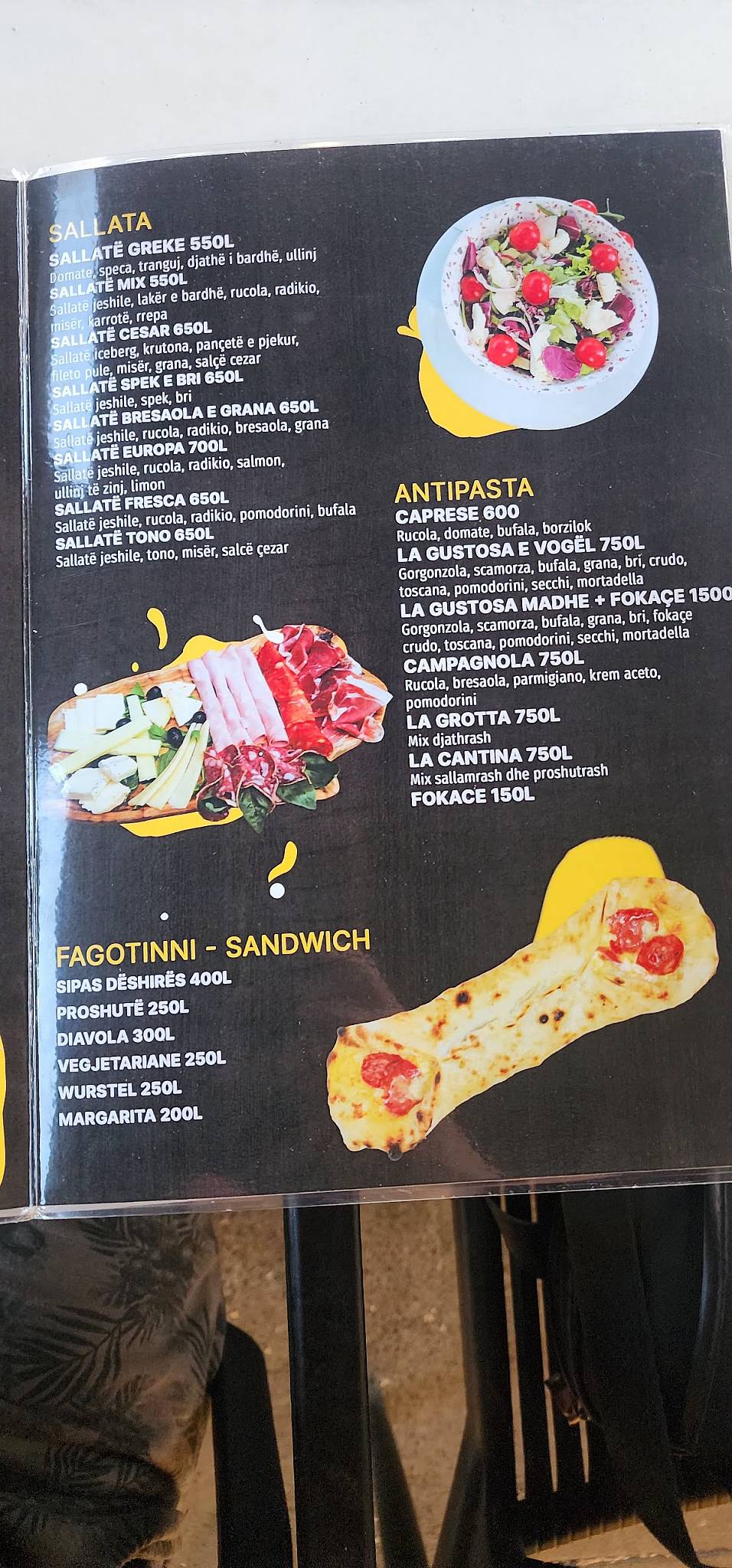 Carta del restaurante La Gustosa, Durrës