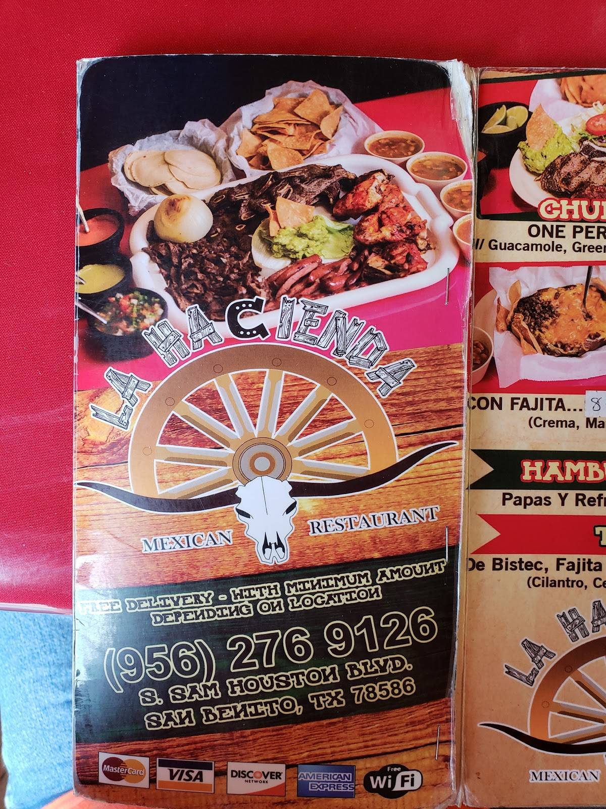 Menu at La Hacienda restaurant, San Benito