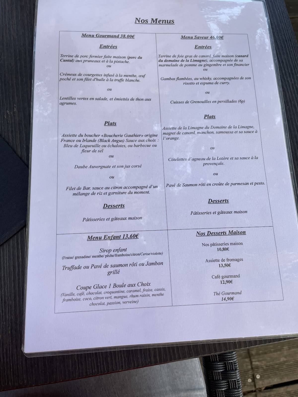 Menu au La Hutte Gauloise pub et bar, La Roche-Blanche