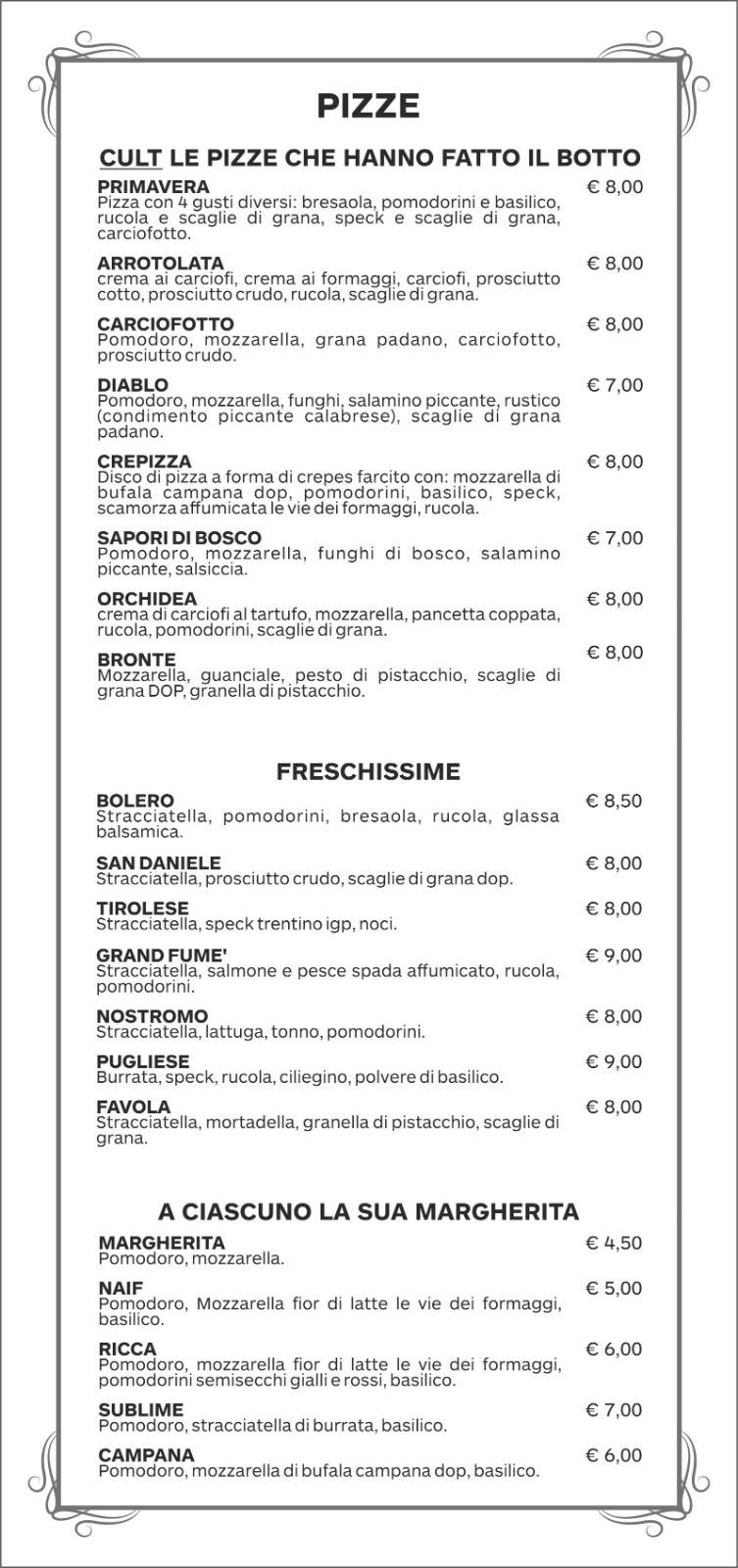 Speisekarte von La Locanda del Falco restaurant, Cammarata