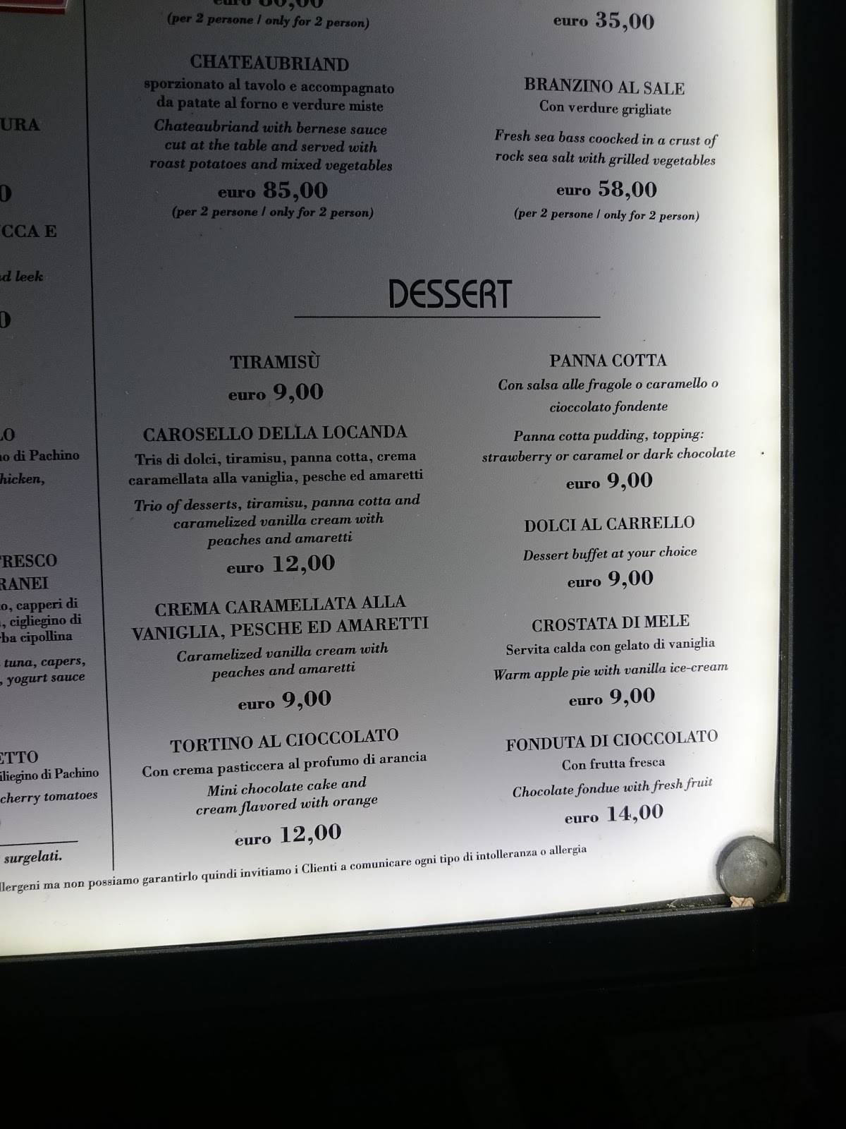 Menu da La Locanda del Gatto Rosso ristorante, Milano, Via Ugo Foscolo ...