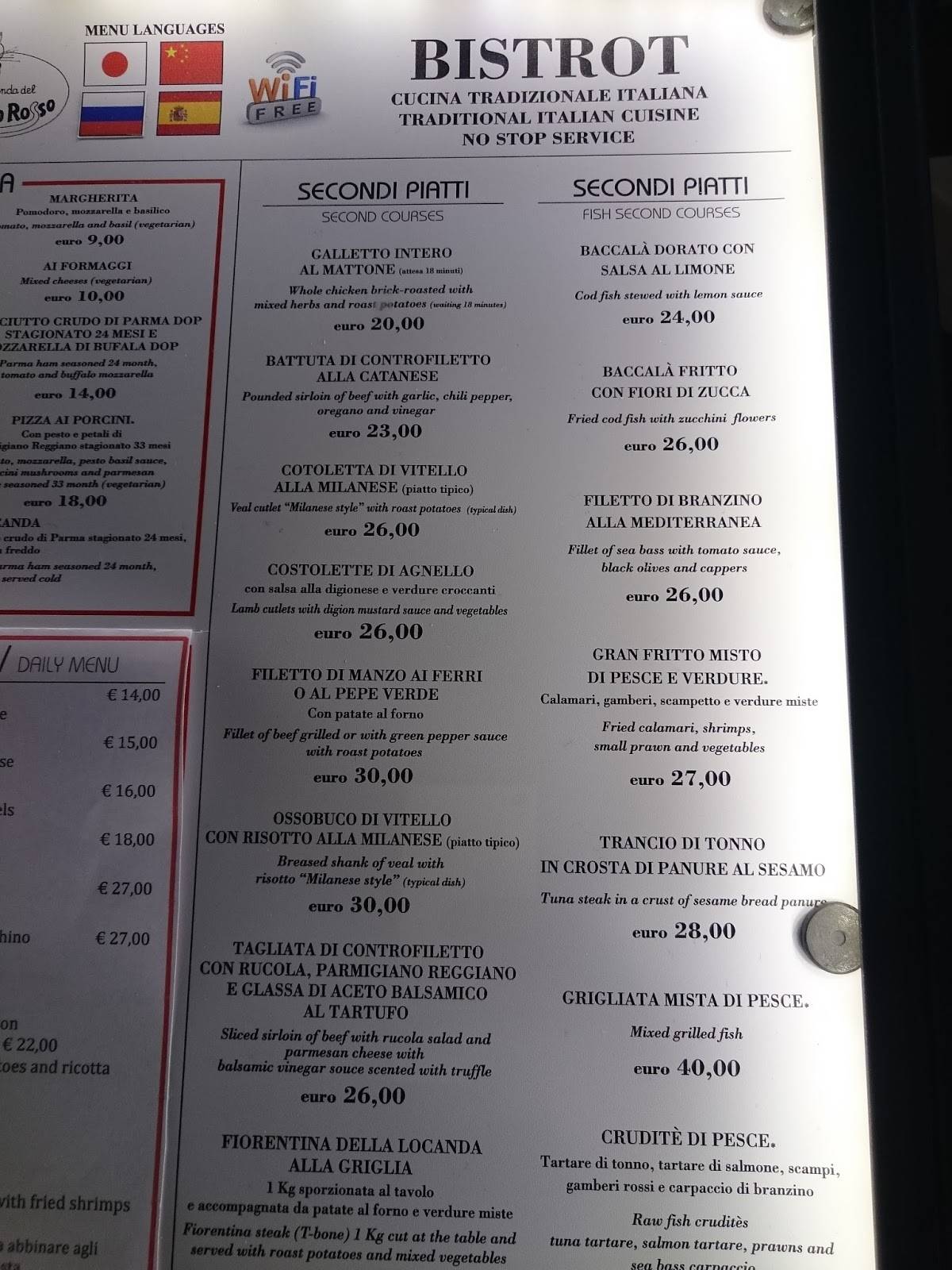 Menu da La Locanda del Gatto Rosso ristorante, Milano, Via Ugo Foscolo ...