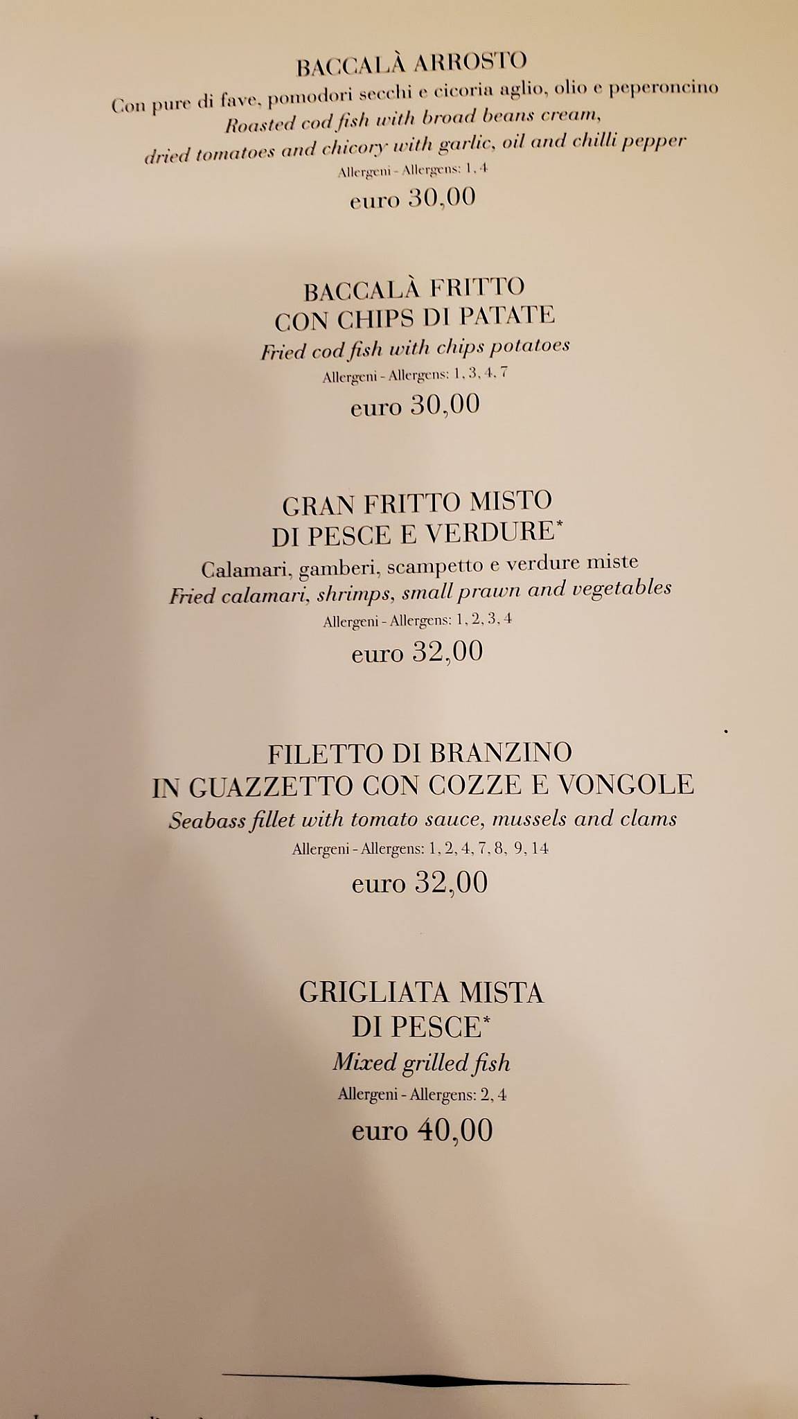 Speisekarte von La Locanda del Gatto Rosso restaurant, Mailand, Via Ugo ...