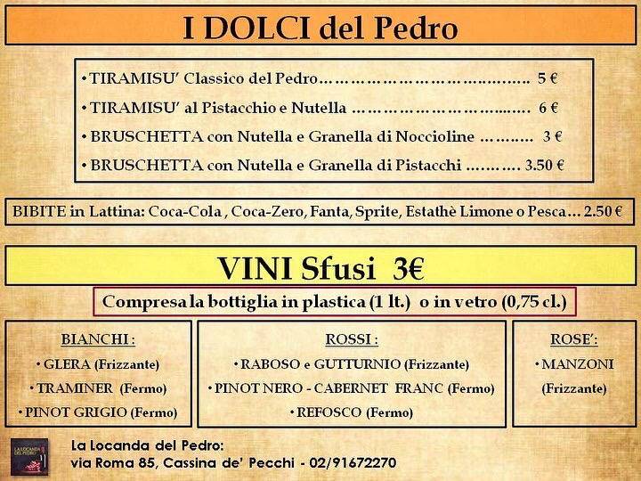 Menu da La Locanda del Pedro pub & bar, Cassina de' Pecchi