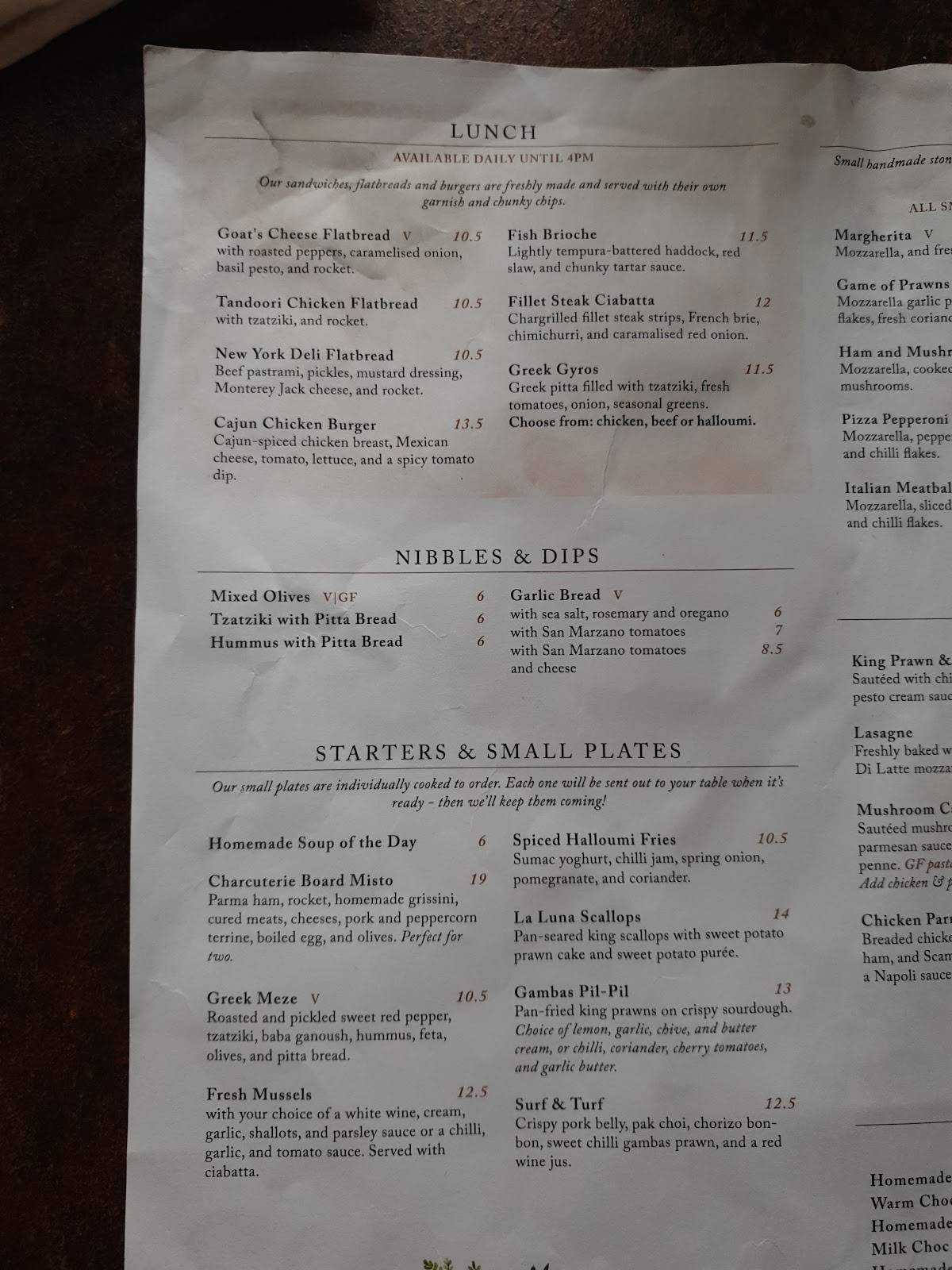 Menu at La Luna restaurant, Halifax