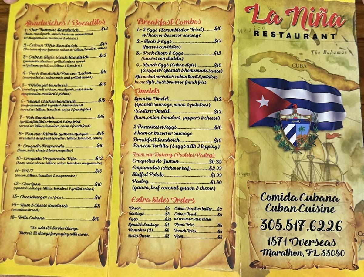 Menu at La Niña Restaurant, Marathon, Overseas Hwy