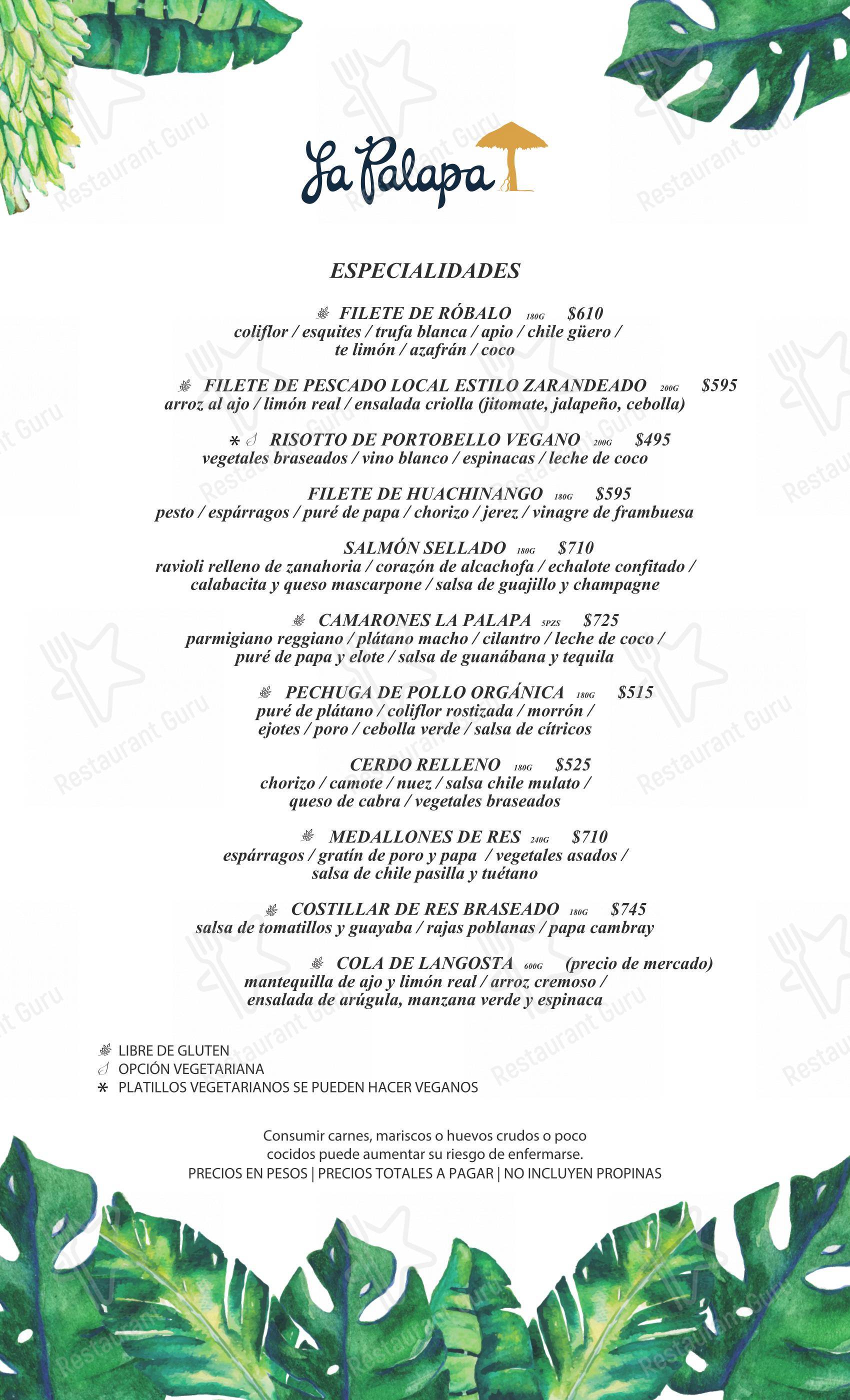Menu at La Palapa Restaurant, Puerto Vallarta, Púlpito 105-3
