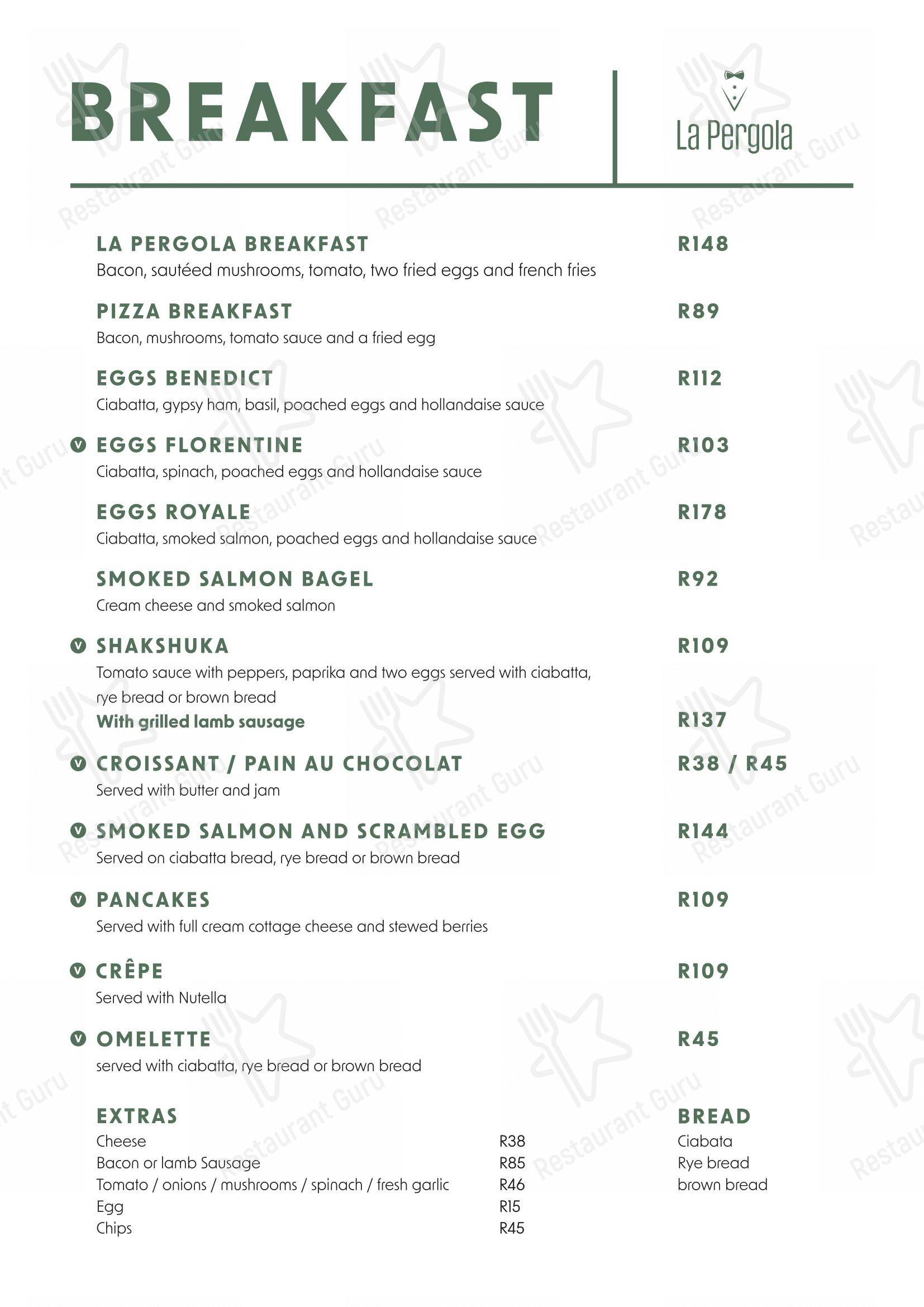 Carta del restaurante La Pergola, Johannesburgo