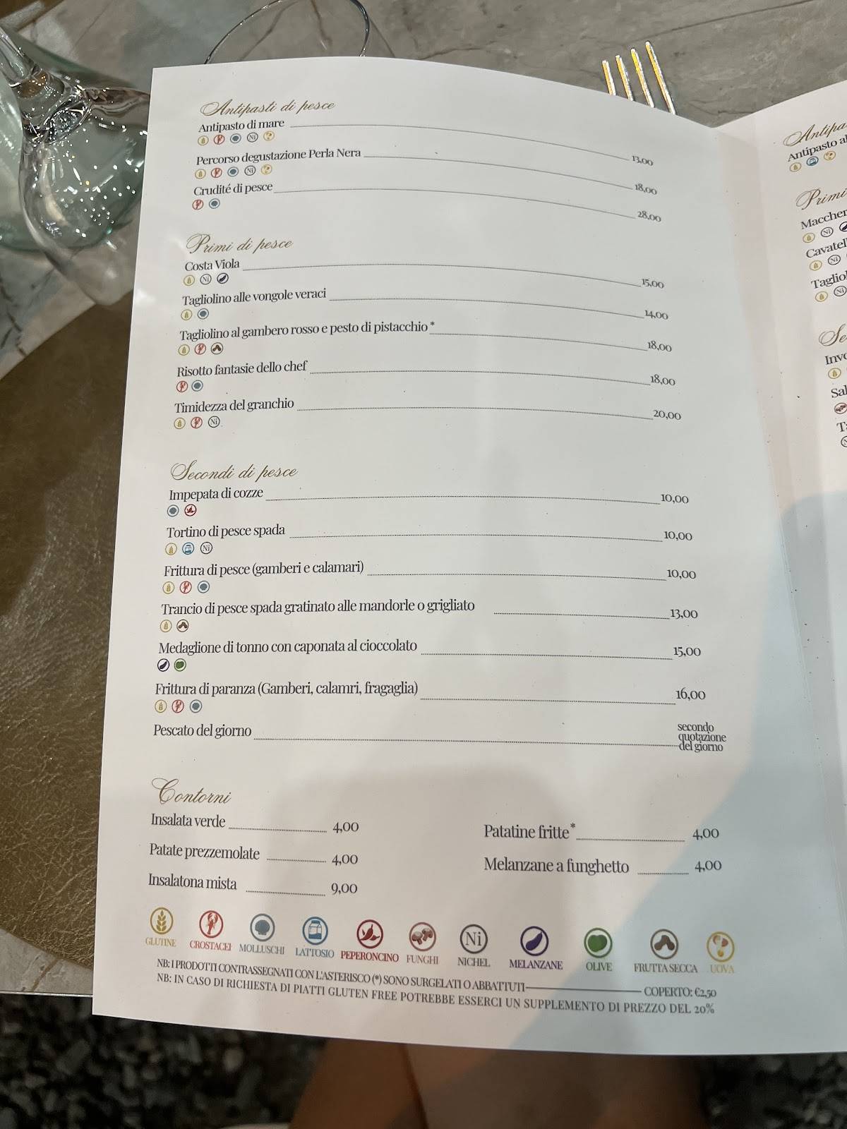 Menu da La Perla Nera Ristorante / Pub, Scilla